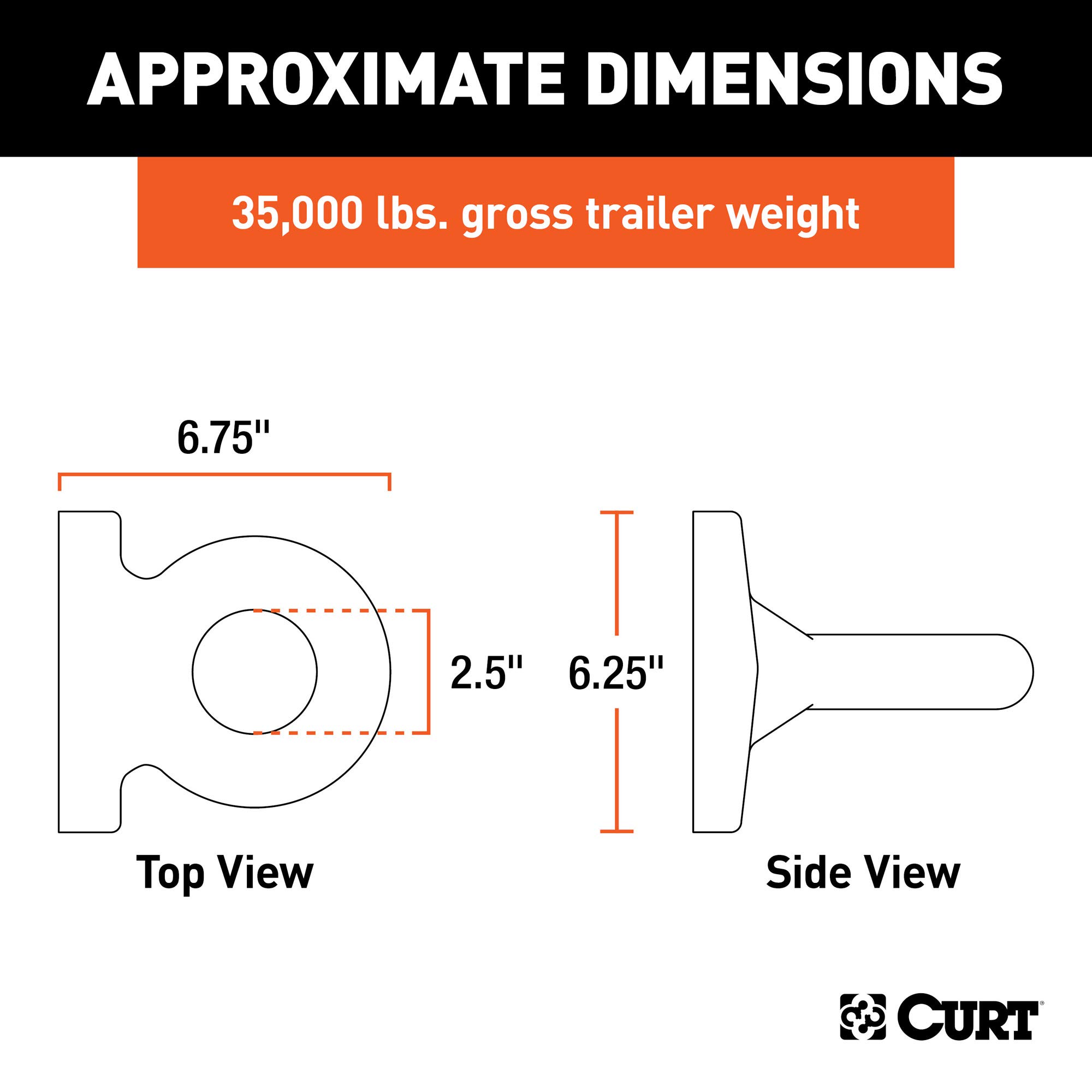 CURT 48550 Black Steel Pintle Hitch Lunette Ring 2-1/2-Inch ID, 35,000 lbs, 4-1/2-Inch Bolt Pattern