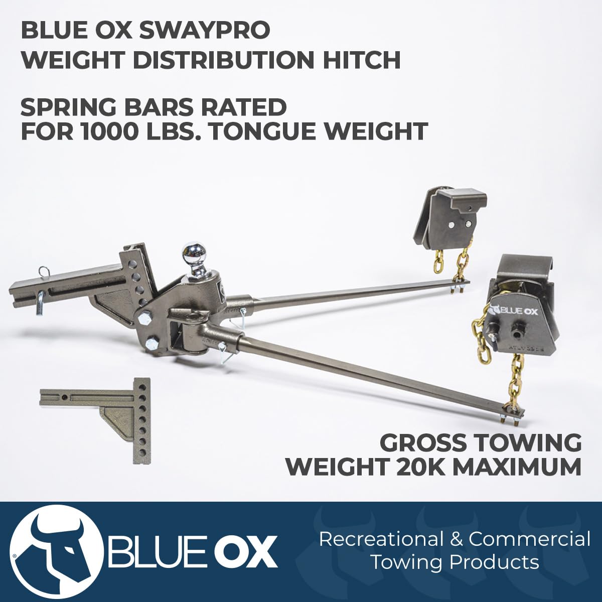 Blue Ox BXW1000 SWAYPRO Weight Distributing Hitch 1000lb Tongue Weight for Standard Coupler with Clamp-On Latches