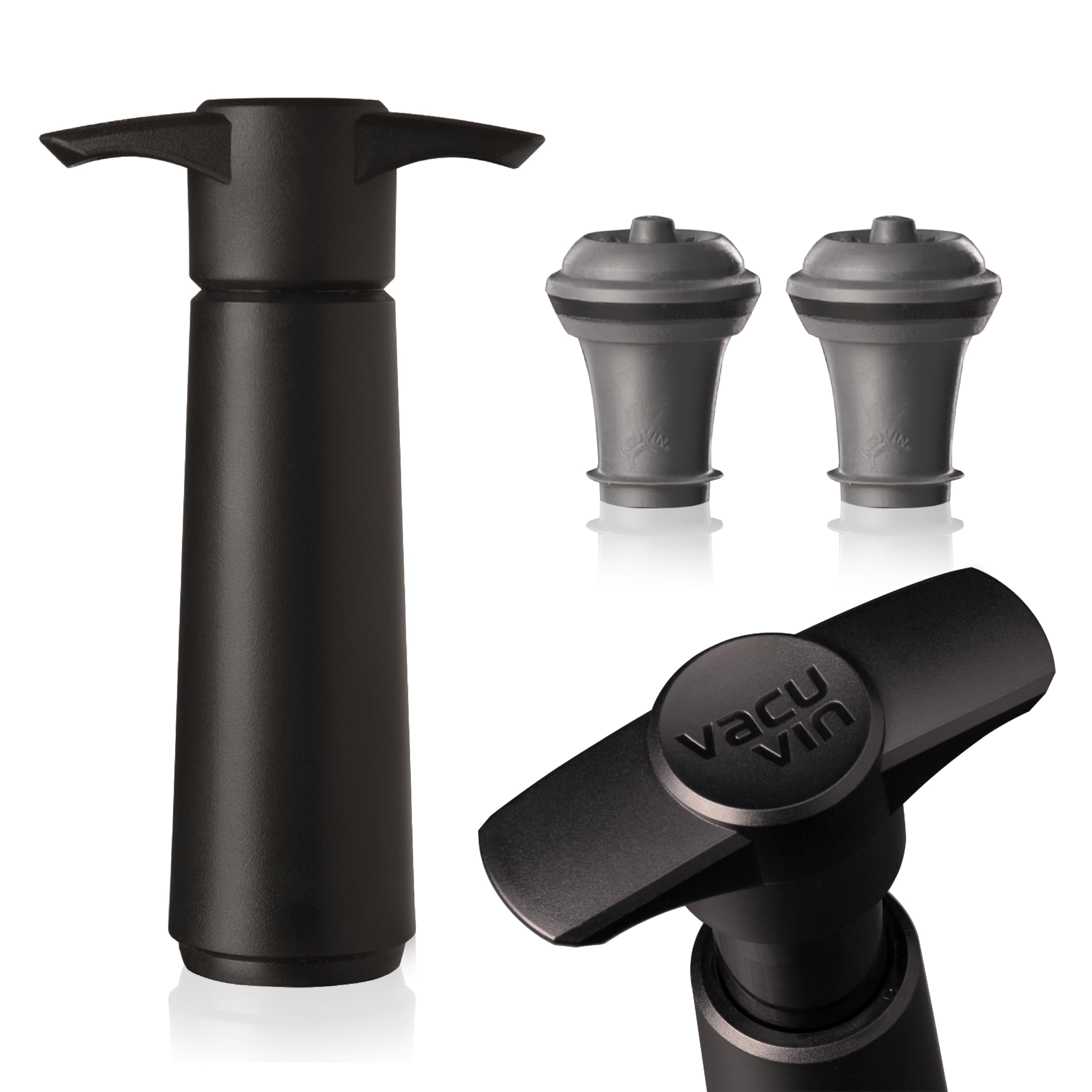 The Original Vacu Vin Wine Saver Pump and Wine Preserver with Vacu Vin Wine Stoppers Vacuum Sealers. Wine Pump and Wine Vacuum Stoppers are Black. Wine Bottle Keeper Set Keeps Wine Fresher for Longer.