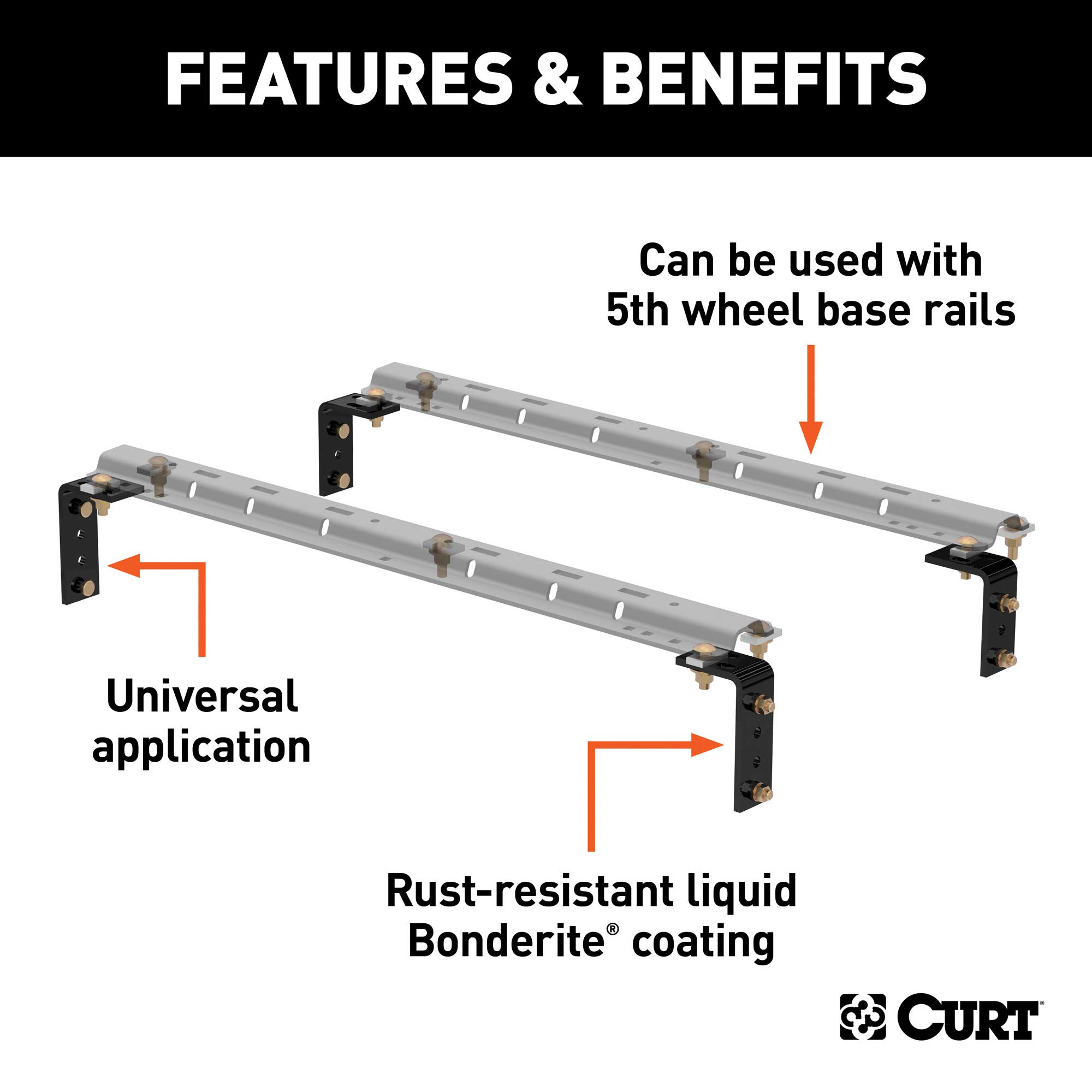 CURT 16101 Universal 5th Wheel Mounting Brackets, GLOSS BLACK POWDER COAT