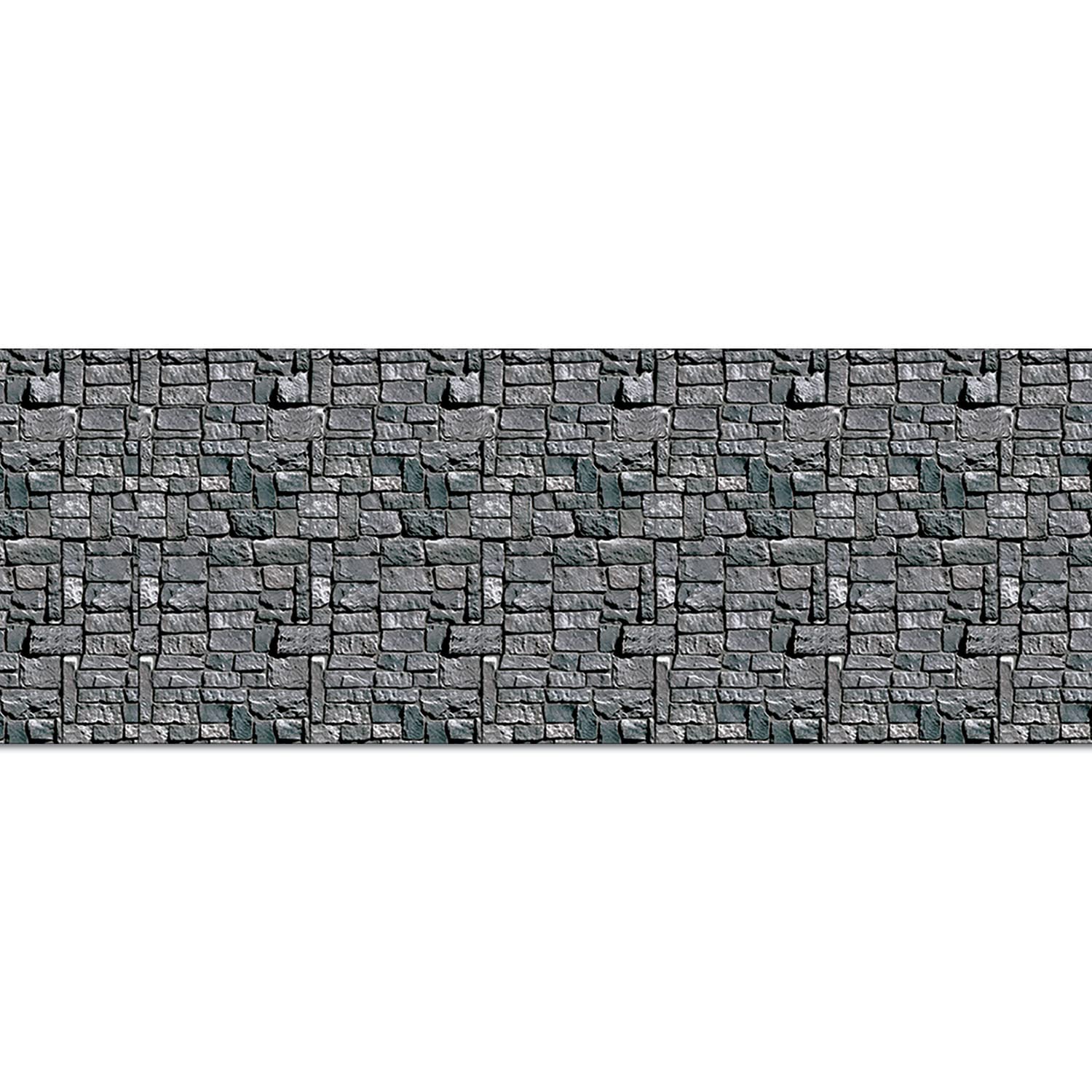 Beistle Brick Stone Wall Photography Backdrop Textured Look Photo Op Background for Weddings-Halloween Party Decorations, 4' x 30', Gray/Black