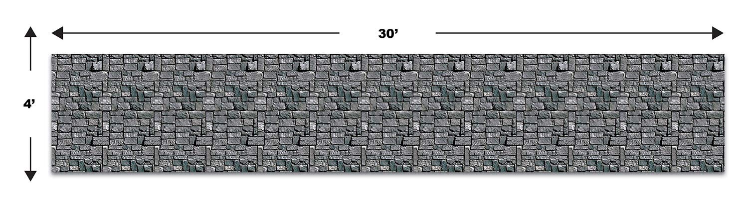Beistle Brick Stone Wall Photography Backdrop Textured Look Photo Op Background for Weddings-Halloween Party Decorations, 4' x 30', Gray/Black