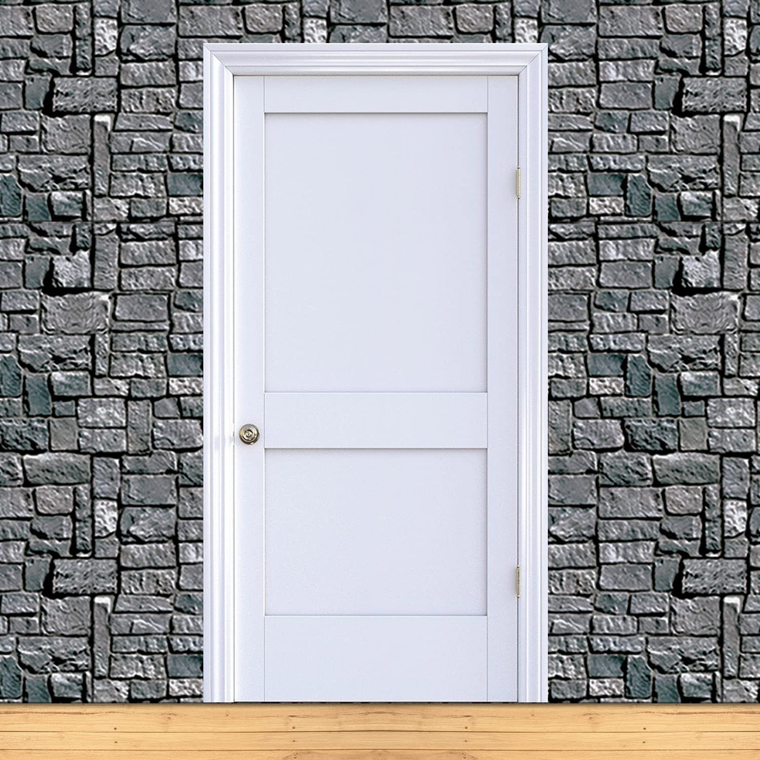 Beistle Brick Stone Wall Photography Backdrop Textured Look Photo Op Background for Weddings-Halloween Party Decorations, 4' x 30', Gray/Black