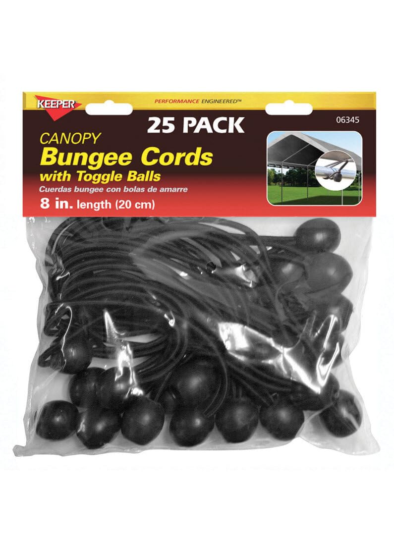 Keeper - 8" Canopy Bungee Cords with Toggle Balls, 25 Pack