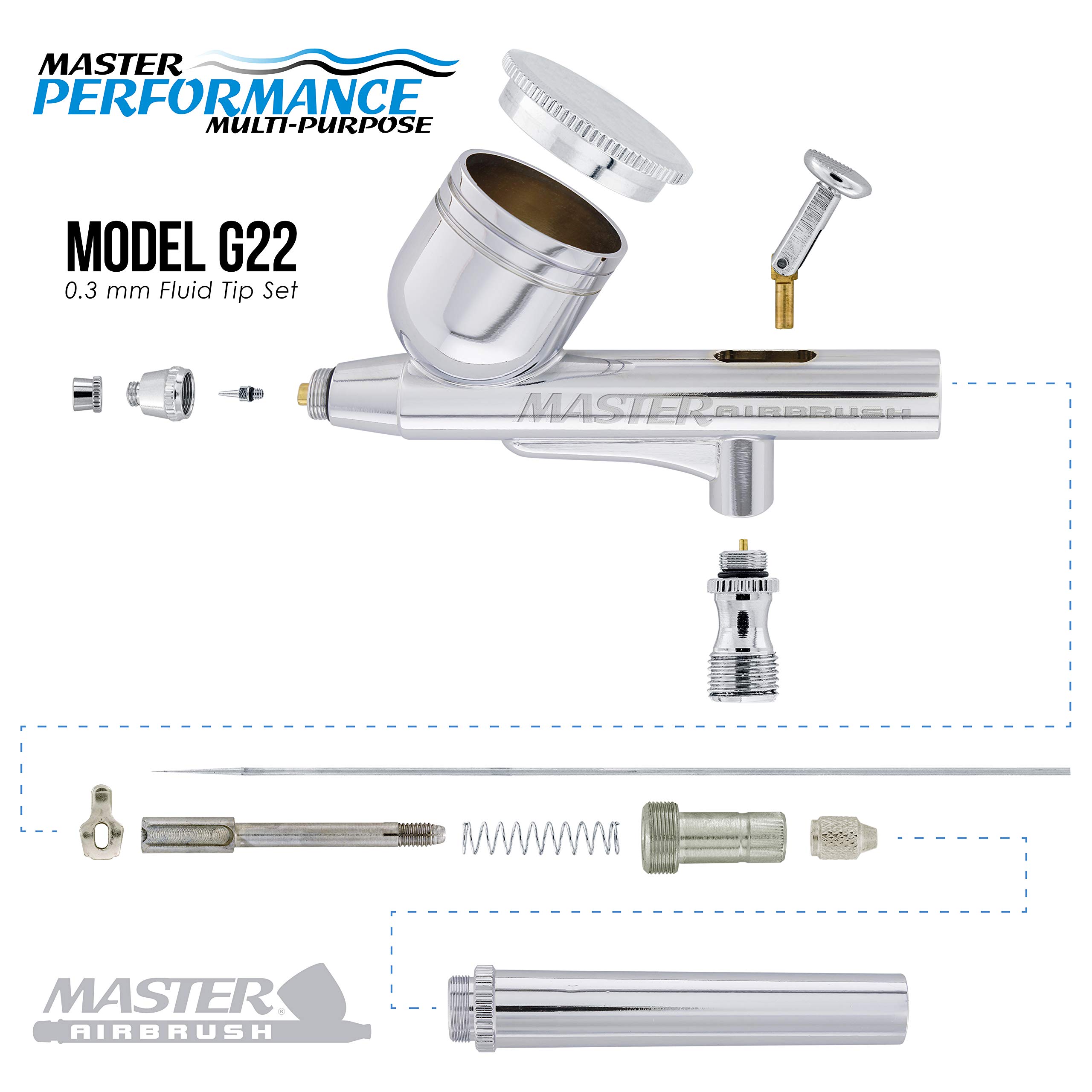 Master Airbrush Multi-purpose Gravity Feed Dual-action Airbrush Kit with 6 Foot Hose and a Powerful 1/5hp Single Piston Quiet Air Compressor