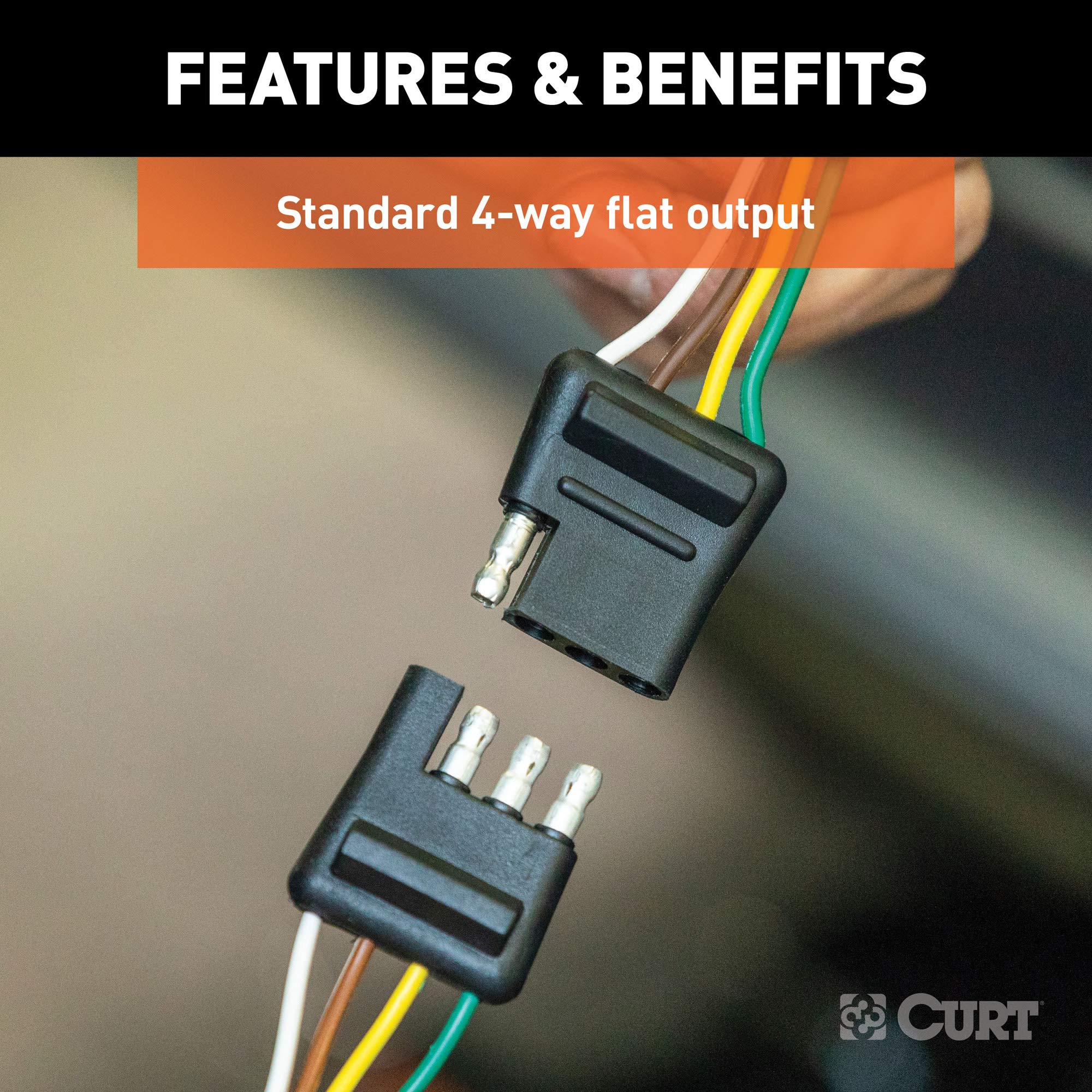 CURT 58380 Vehicle-Side and Trailer-Side 4-Pin Flat Wiring Harness with 12-Inch Wires