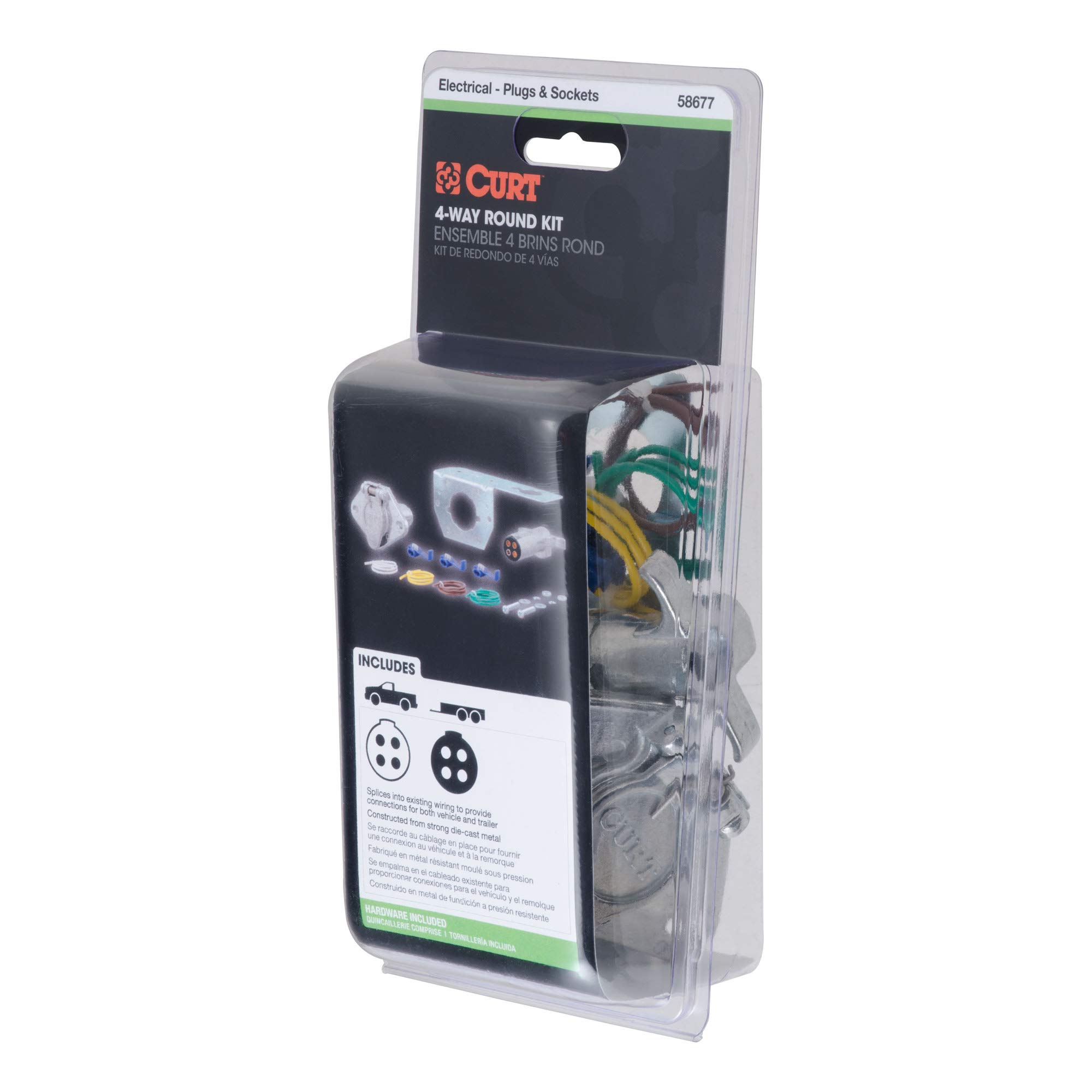 CURT 58677 Vehicle-Side and Trailer-Side 4-Pin Round Wiring Harness Connectors