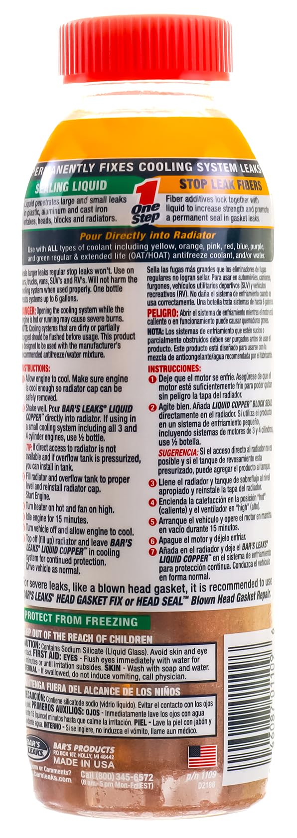 Bar's Leaks 1109 Block Seal Liquid Copper Intake and Radiator Stop Leak - 18 oz.
