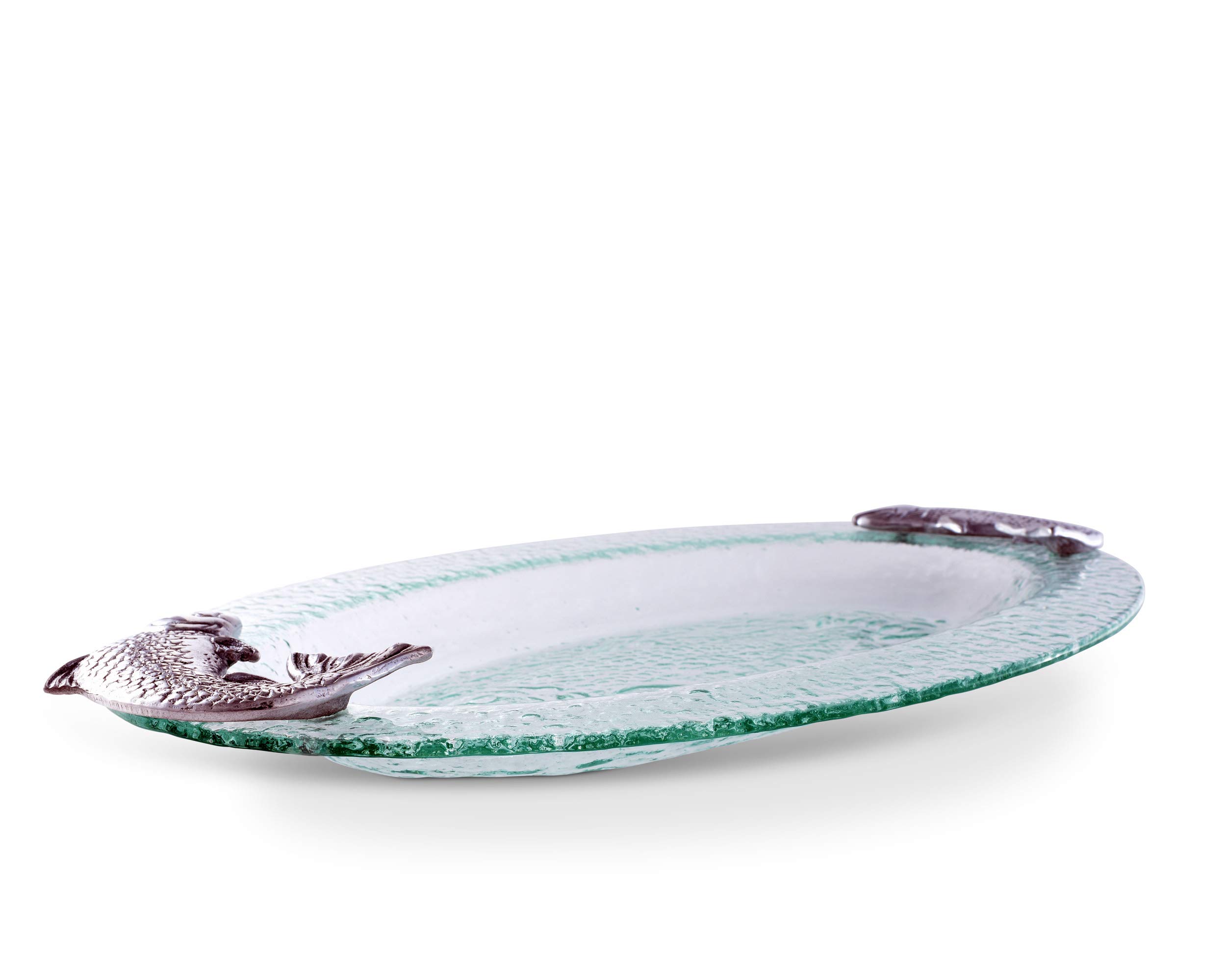 Arthur Court Designs Aluminum Salmon Fish Bagel Lox Glass Platter 20 inch x 11.5 inch
