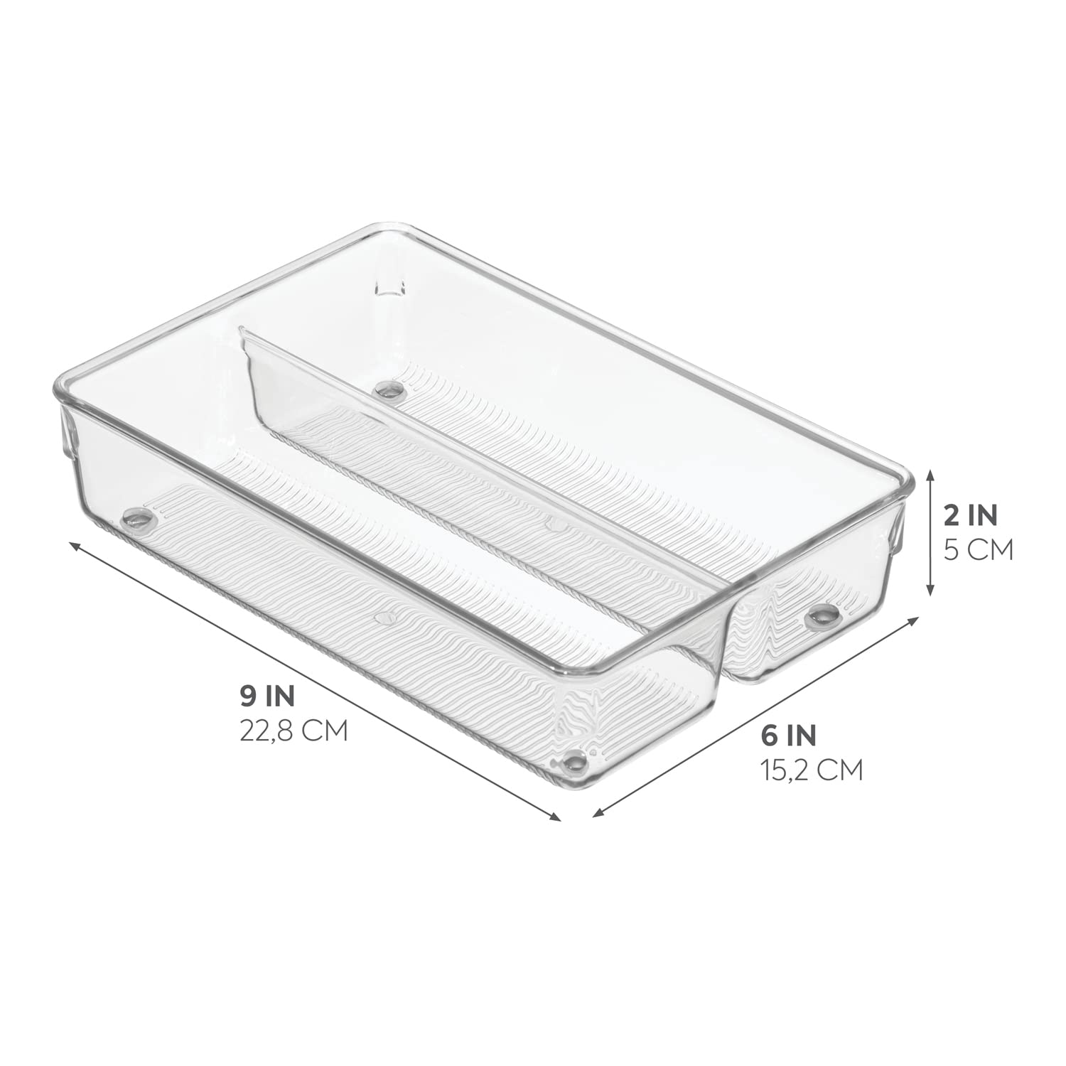 iDesign Linus BPA-Free Plastic Stackable Divided Drawer Organizer Tray - 6" x 9" x 2.25", Clear