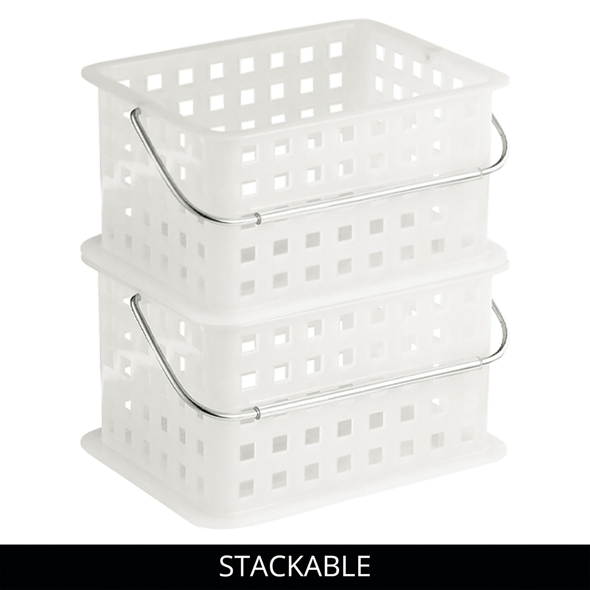 iDesign Spa BPA-Free Recycled Plastic Small Stackable Basket, 9.25" x 6.69" x 5.13", Frost