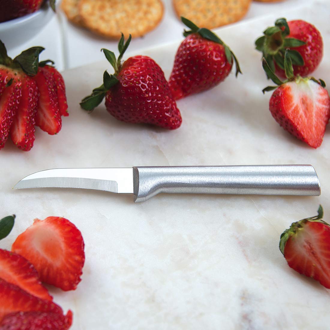 Rada Cutlery Curved Paring Knife Stainless Steel Blade With Aluminum Made in USA, 6-1/8 Inch, Silver handle