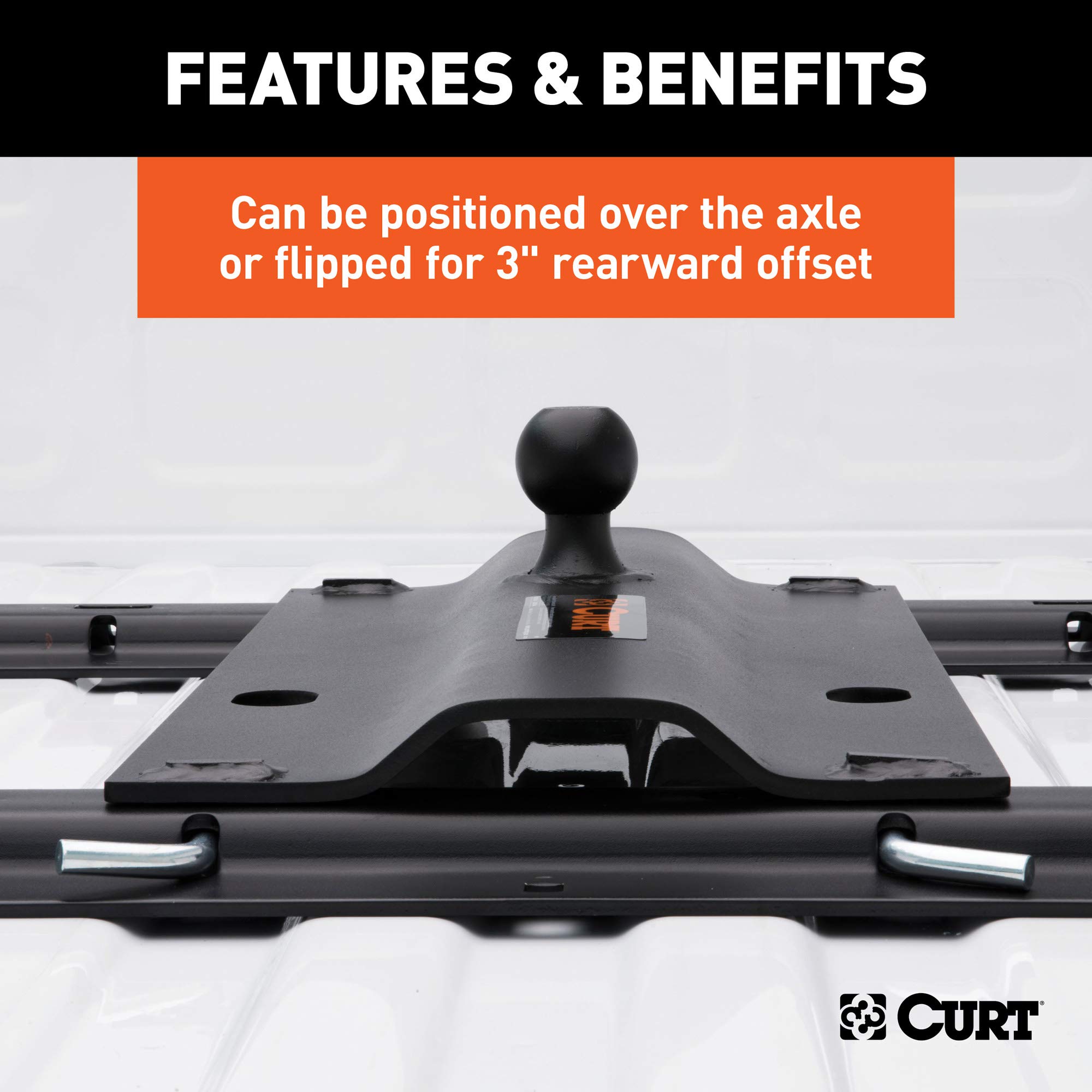 CURT 16055 Bent Plate 5th Wheel to Gooseneck Adapter Hitch, Fits Industry-Standard Rails, 25,000 lbs, 2-5/16-Inch Ball