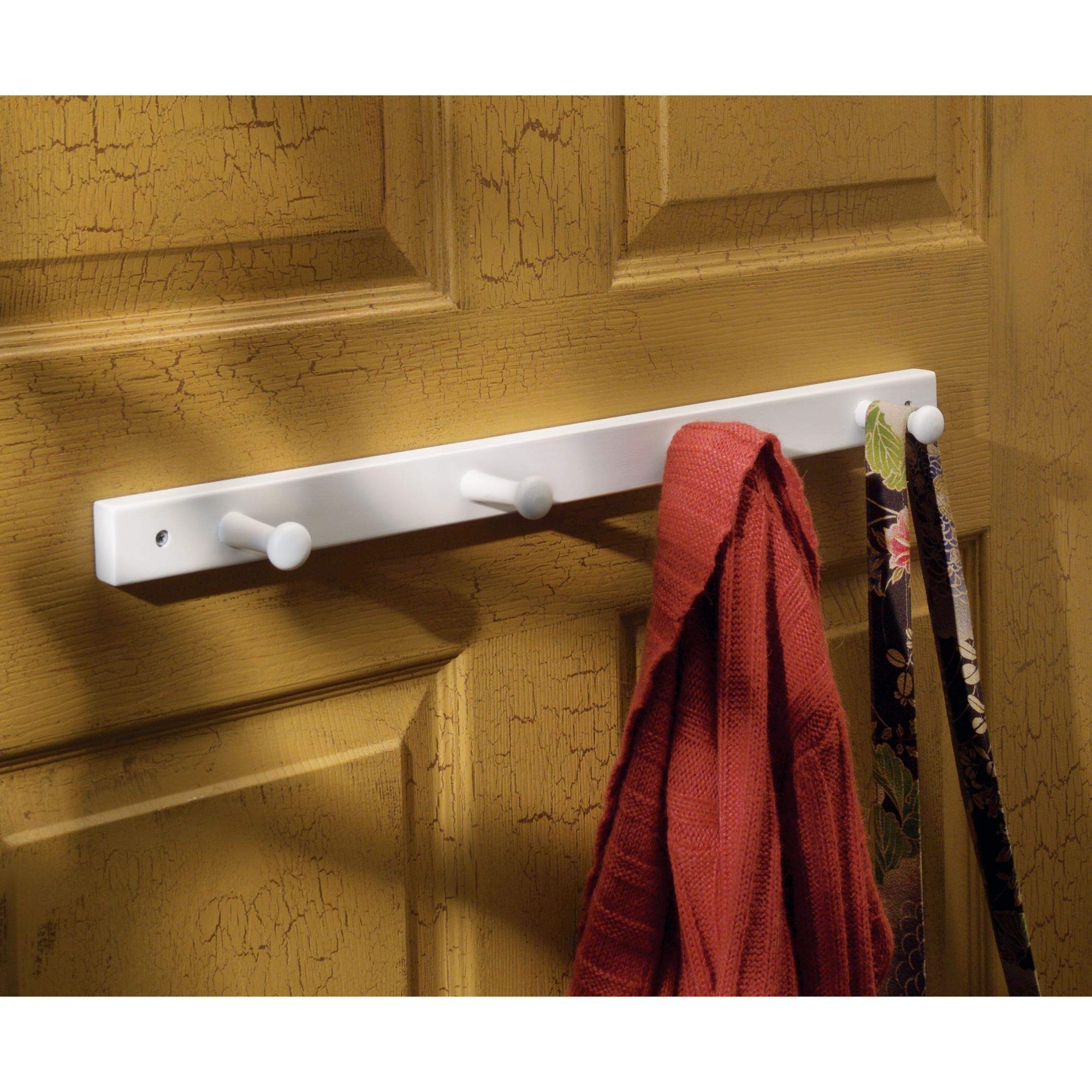 iDesign Wooden Wall Mount 4-Peg Coat Rack for Hanging Jackets, Leashes, Purses, Hats, Scarves, Bags in Mudroom, Kitchen, Office, 21.5" x 1.6" x 3.1", White