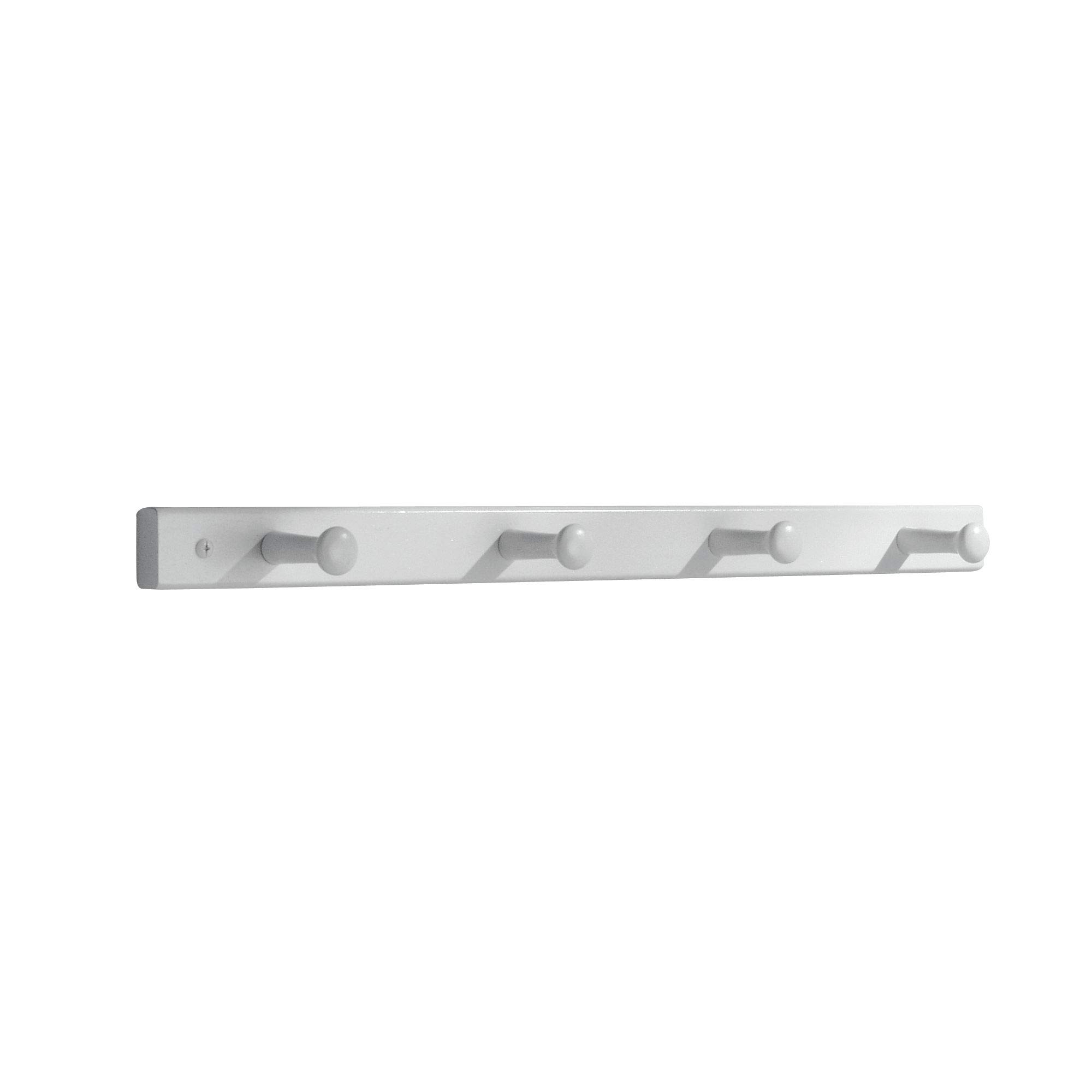 iDesign Wooden Wall Mount 4-Peg Coat Rack for Hanging Jackets, Leashes, Purses, Hats, Scarves, Bags in Mudroom, Kitchen, Office, 21.5" x 1.6" x 3.1", White