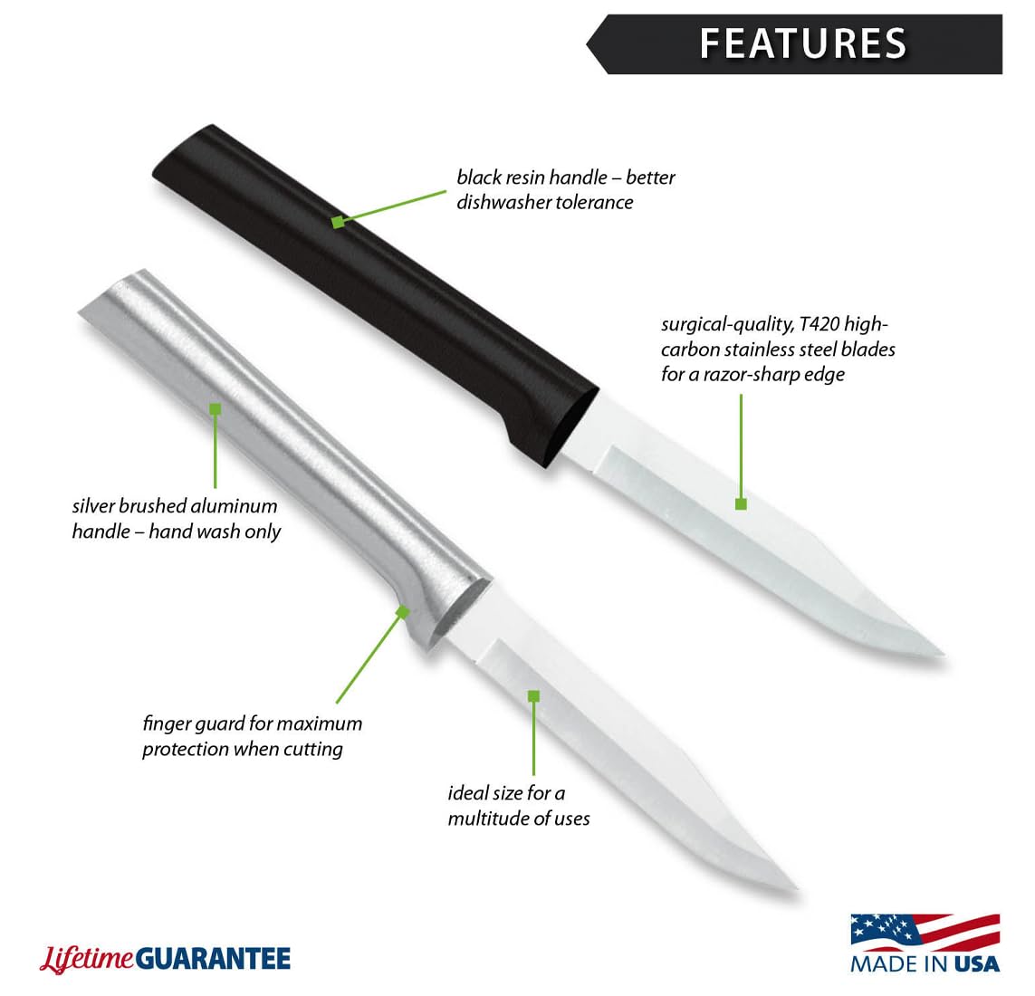 Rada Cutlery Everyday Paring Knife Stainless Steel Blade with Aluminum Made in USA, 6-3/4 Inches, 1-Pack, Silver Handle