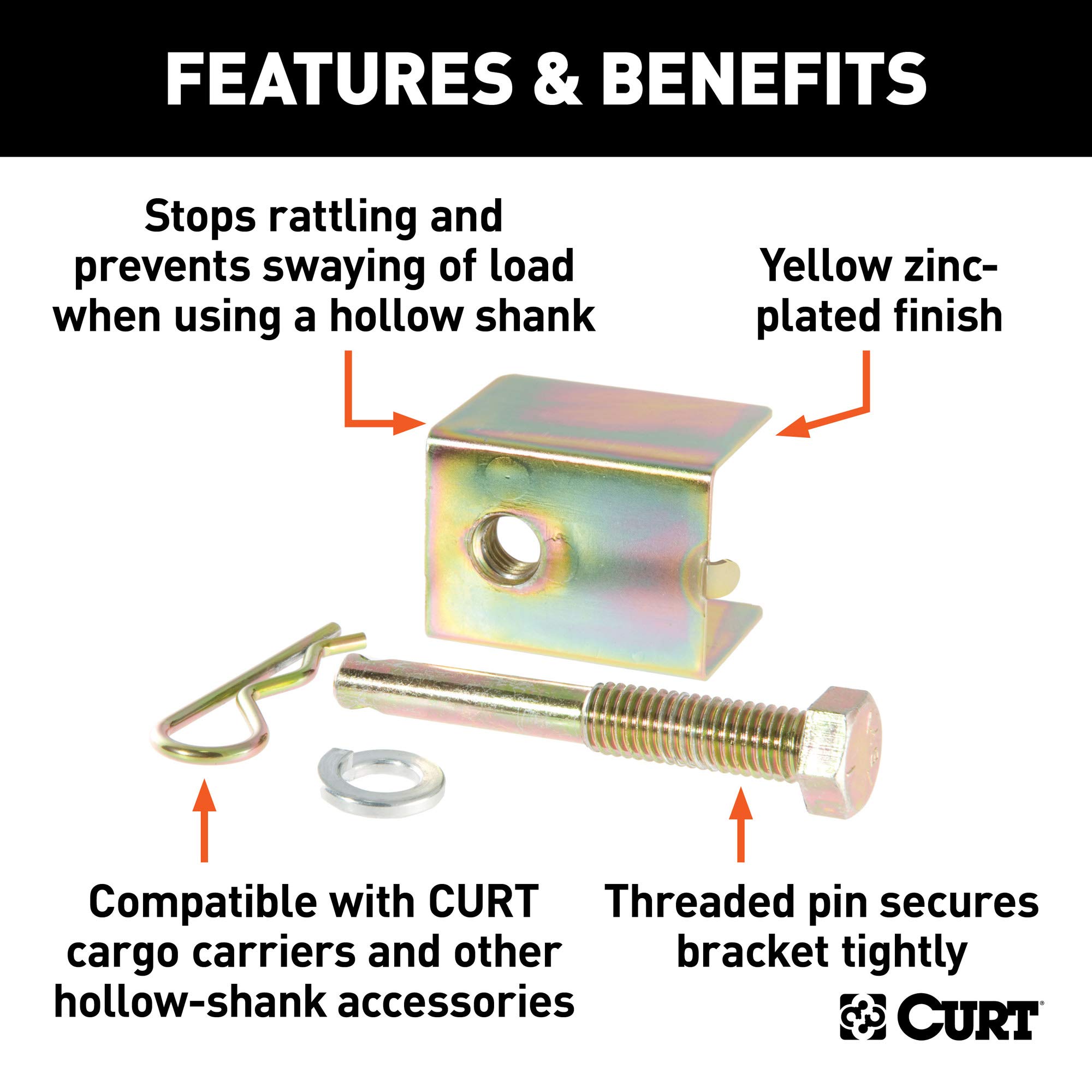 CURT 22321 Anti-Rattle Hitch Pin Shim Device, Fits 2-Inch Receiver, 1/2-In Hole