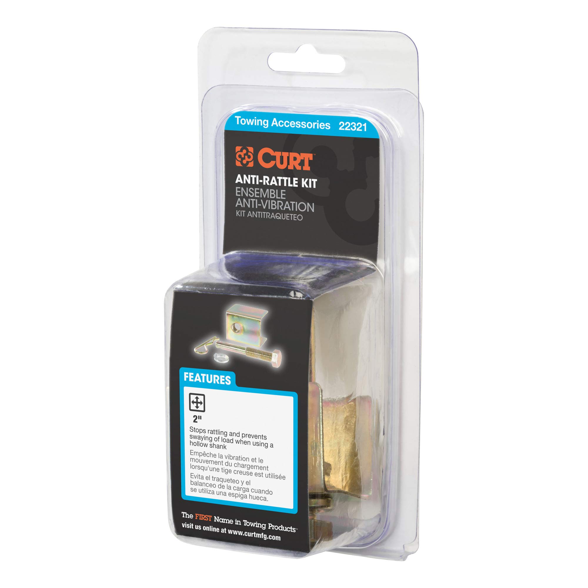 CURT 22321 Anti-Rattle Hitch Pin Shim Device, Fits 2-Inch Receiver, 1/2-In Hole