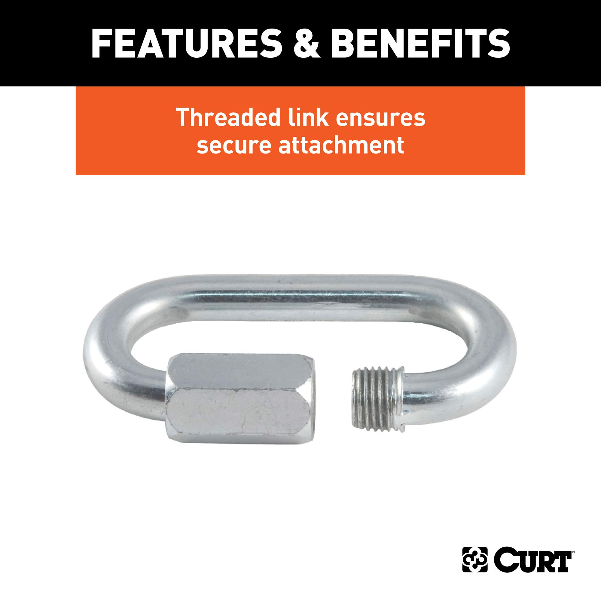 CURT 82610 Threaded Quick Link Trailer Safety Chain Hook Carabiner Clip, 1/4-Inch Diameter, 4,400 lbs Break Strength