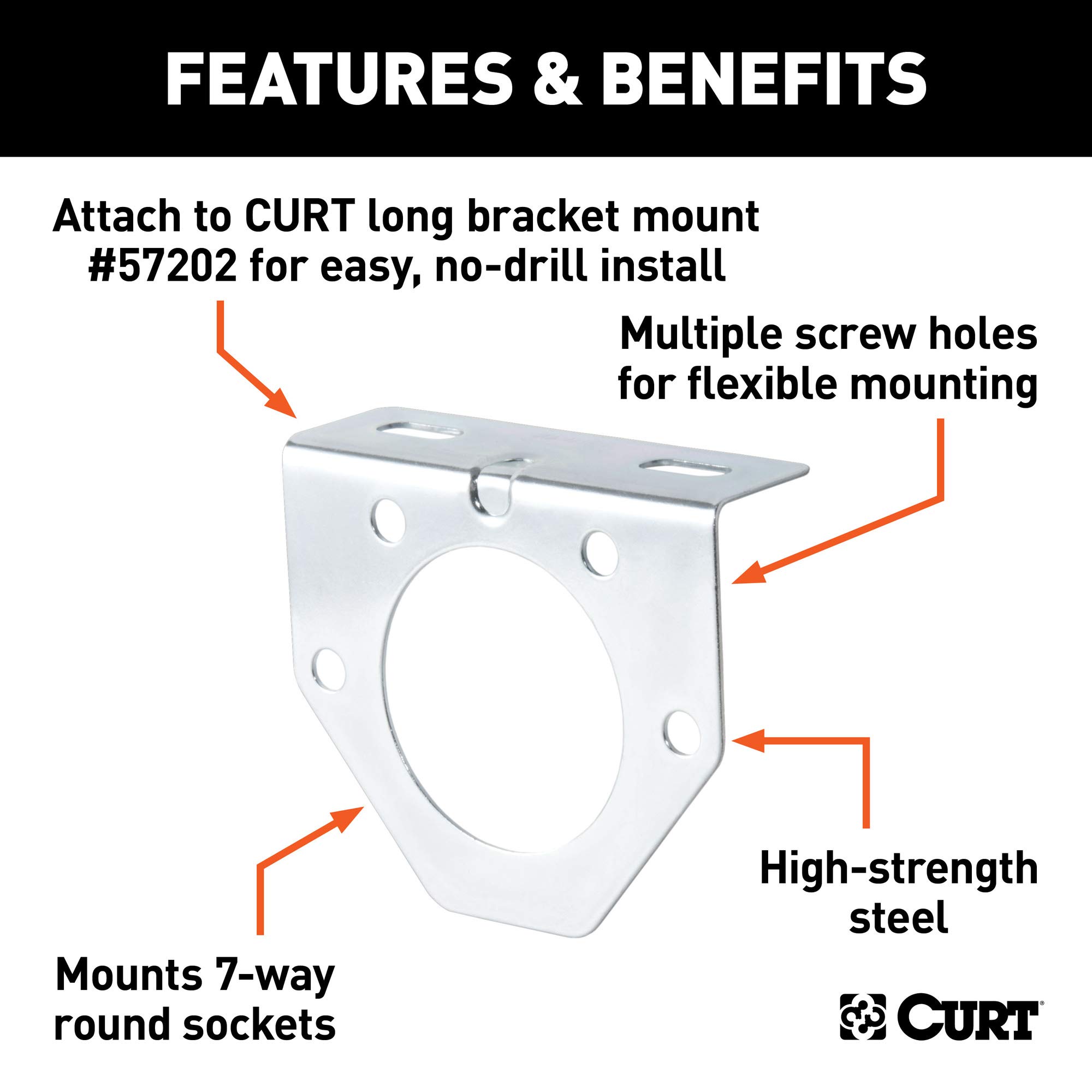 CURT 58222 Vehicle-Side Trailer Wiring Harness Mounting Bracket for 7-Way Round