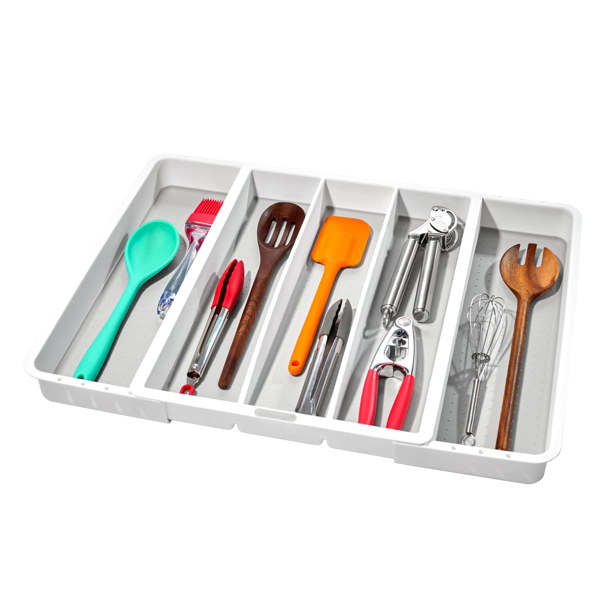 madesmart Expandable Utensil Tray-White | Classic Collection | 5-Compartments | Kitchen Organizer | Soft-Grip Lining and Non-Slip Rubber Feet | Easy to Clean | BPA-Free