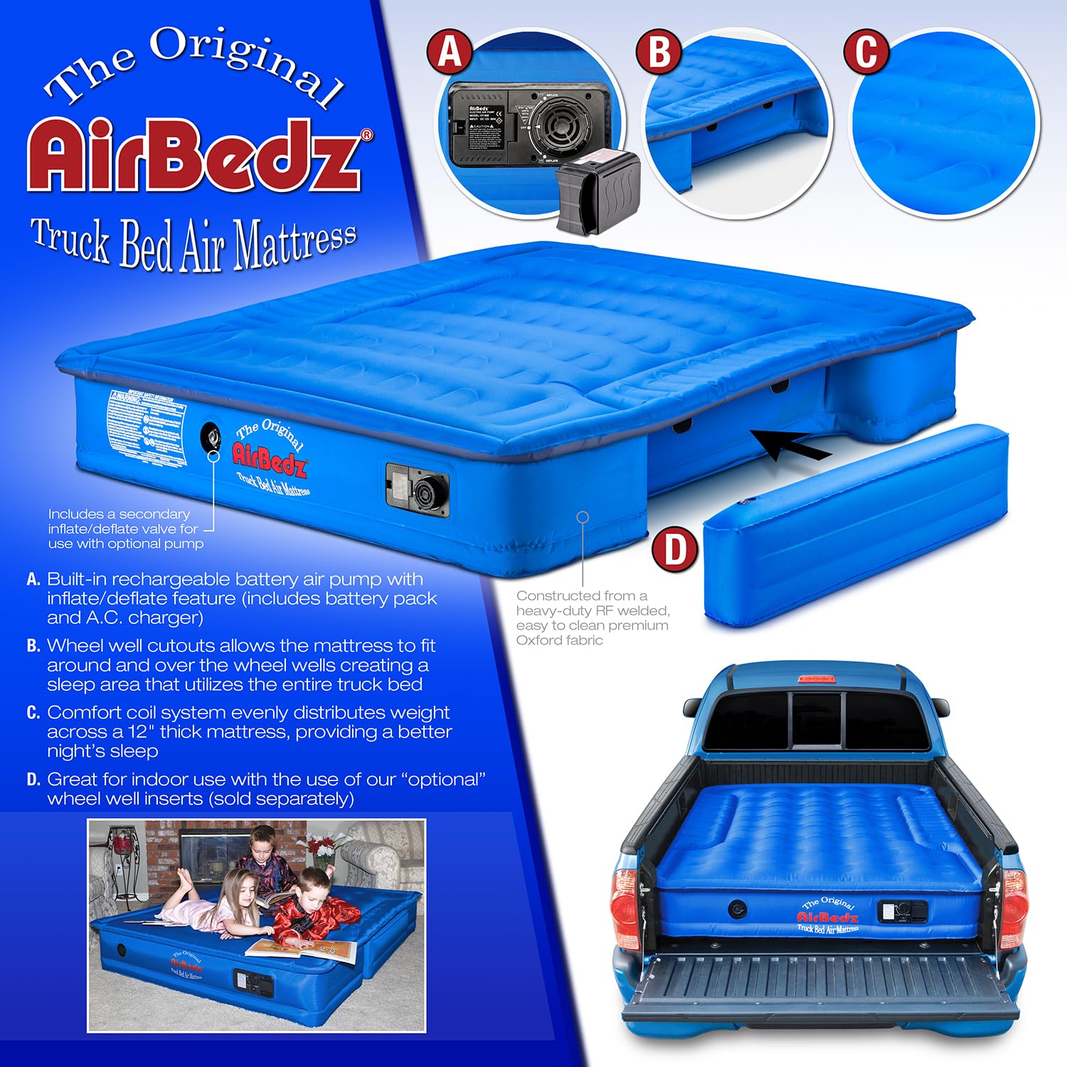 AirBedz (PPI 101) Original Truck Bed Air Mattress for Full Sized 8' Long Bed Trucks, Royal Blue