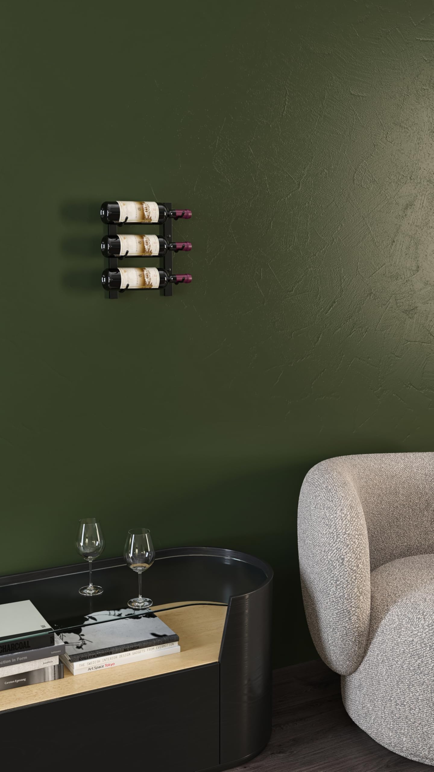 VintageView W Series (1 Ft) - 3 Bottle Metal Wall Mounted Wine Rack (Satin Black) Stylish Modern Wine Storage with Label Forward Design