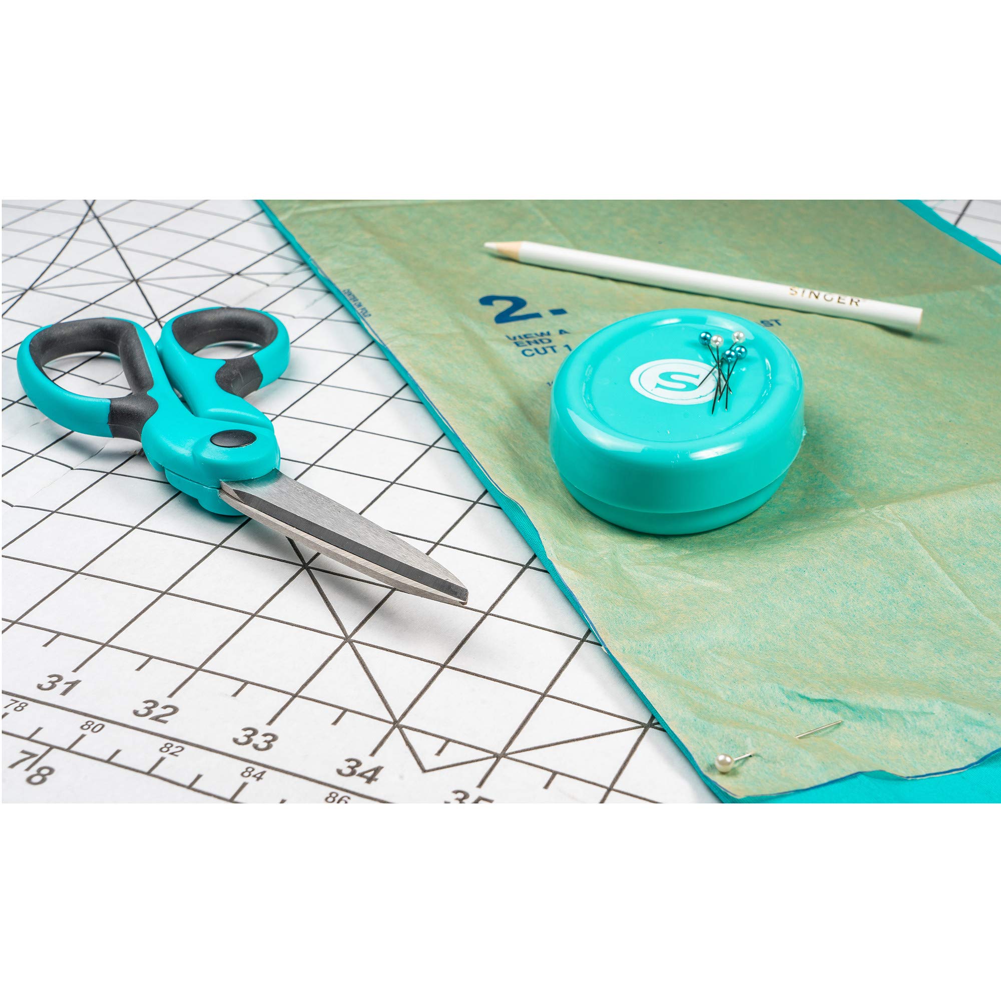 SINGER 00561 8-1/2-Inch ProSeries Heavy Duty Bent Sewing Scissors,Teal