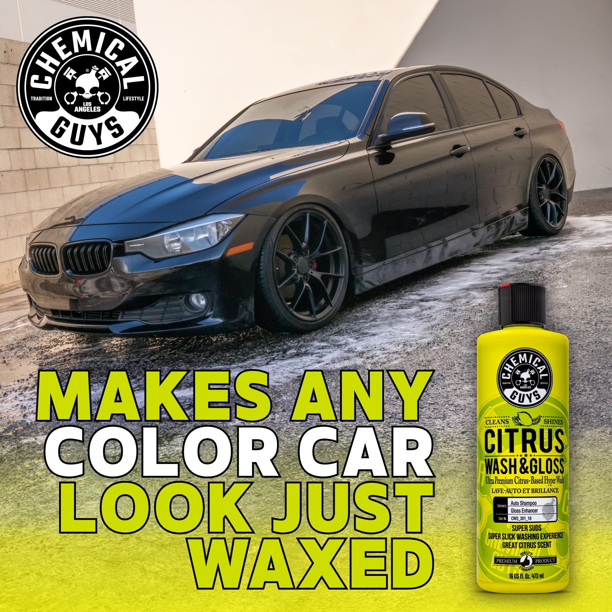 Chemical Guys CWS_301_16 Citrus Wash & Gloss Foaming Car Wash Soap (Works with Foam Cannons, Foam Guns or Bucket Washes) Safe for Cars, Trucks, Motorcycles, RVs & More, 16 fl oz, Citrus Scent