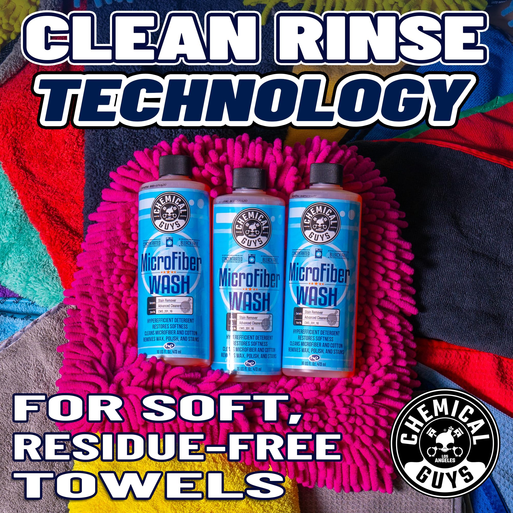 Chemical Guys CWS_201_16 Microfiber Cleaning Cloth & Car Wash Towel Concentrated Cleaning Detergent, 16 fl oz, Orange Scent
