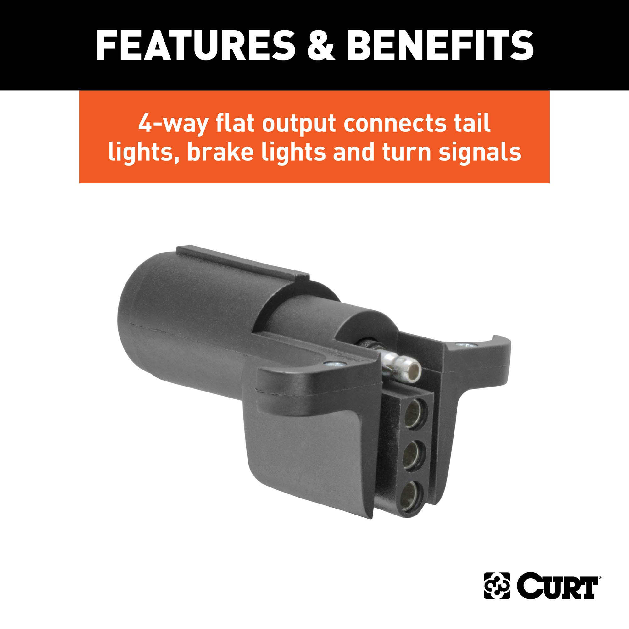 CURT 57620 6-Way Round Vehicle Side to 4-Way Flat Trailer Wiring Adapter , Black