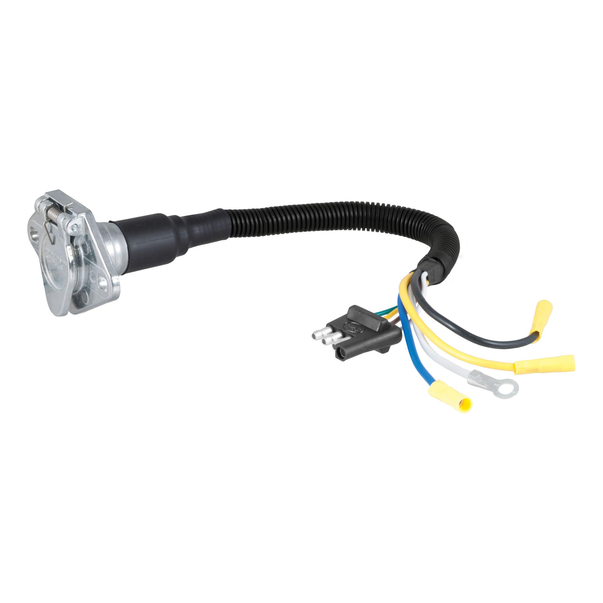 CURT 57183 4-Way Flat Vehicle-Side to 6-Way Round Trailer Wiring Adapter , Black