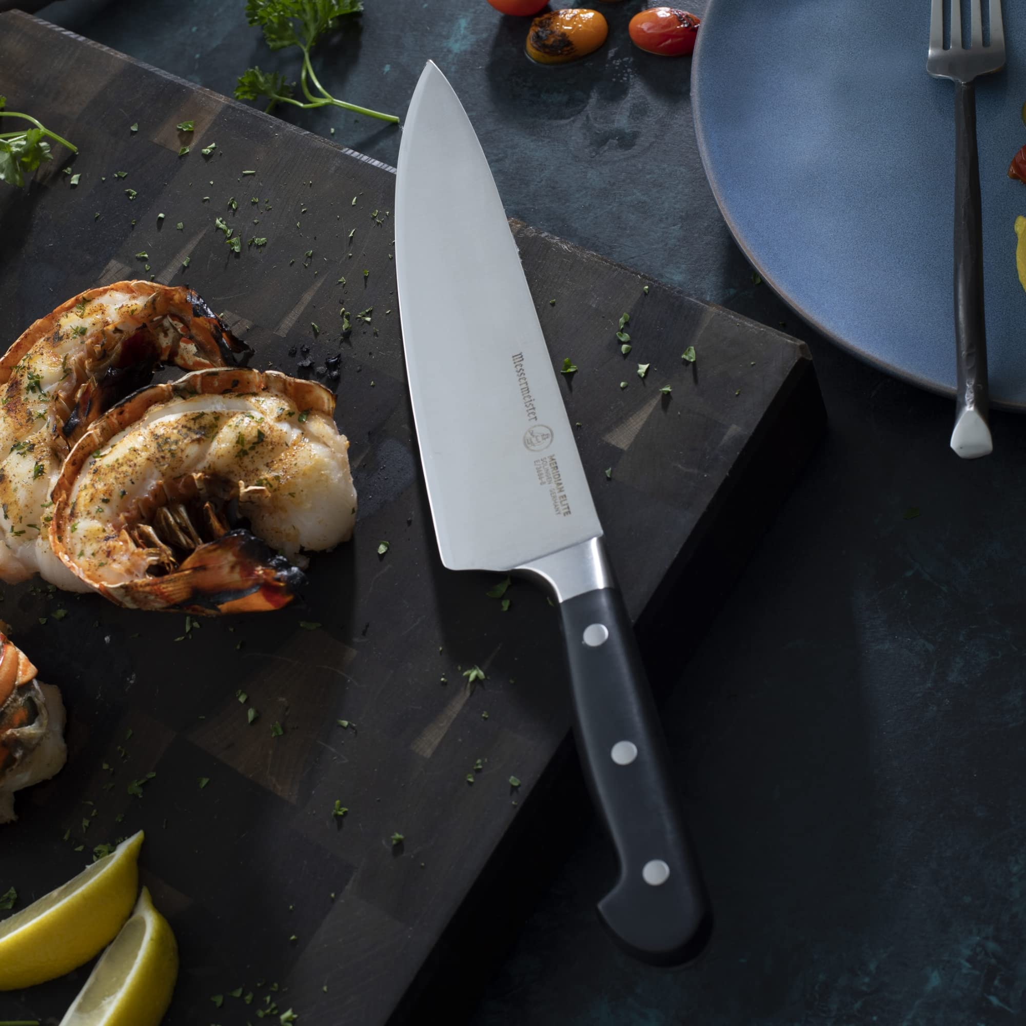 Messermeister Meridian Elite 8” Traditional Chef’s Knife - Fine German Steel Alloy Blade - Rust Resistant & Easy to Maintain
