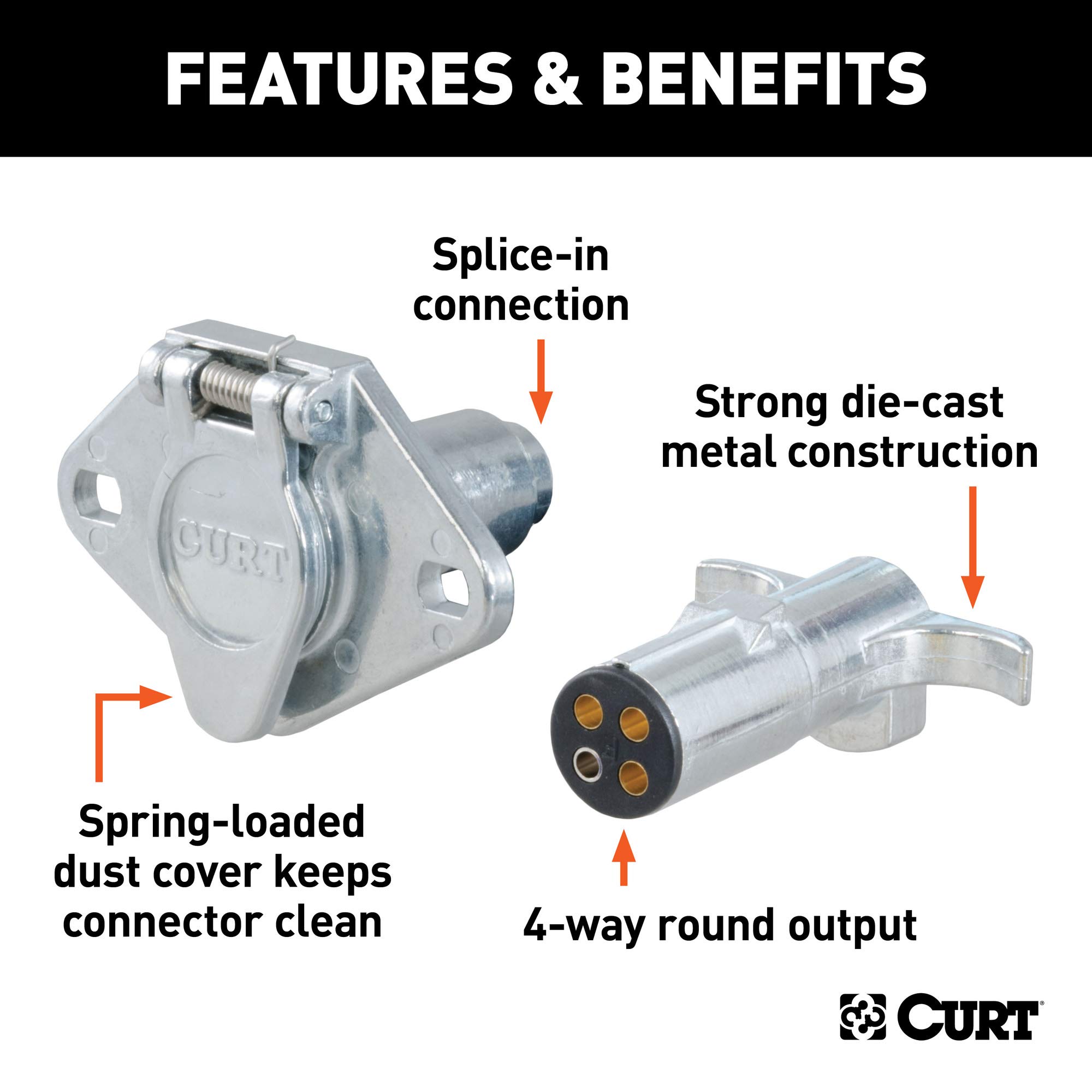 CURT 58671 Vehicle-Side and Trailer-Side 4-Pin Round Wiring Harness Connectors