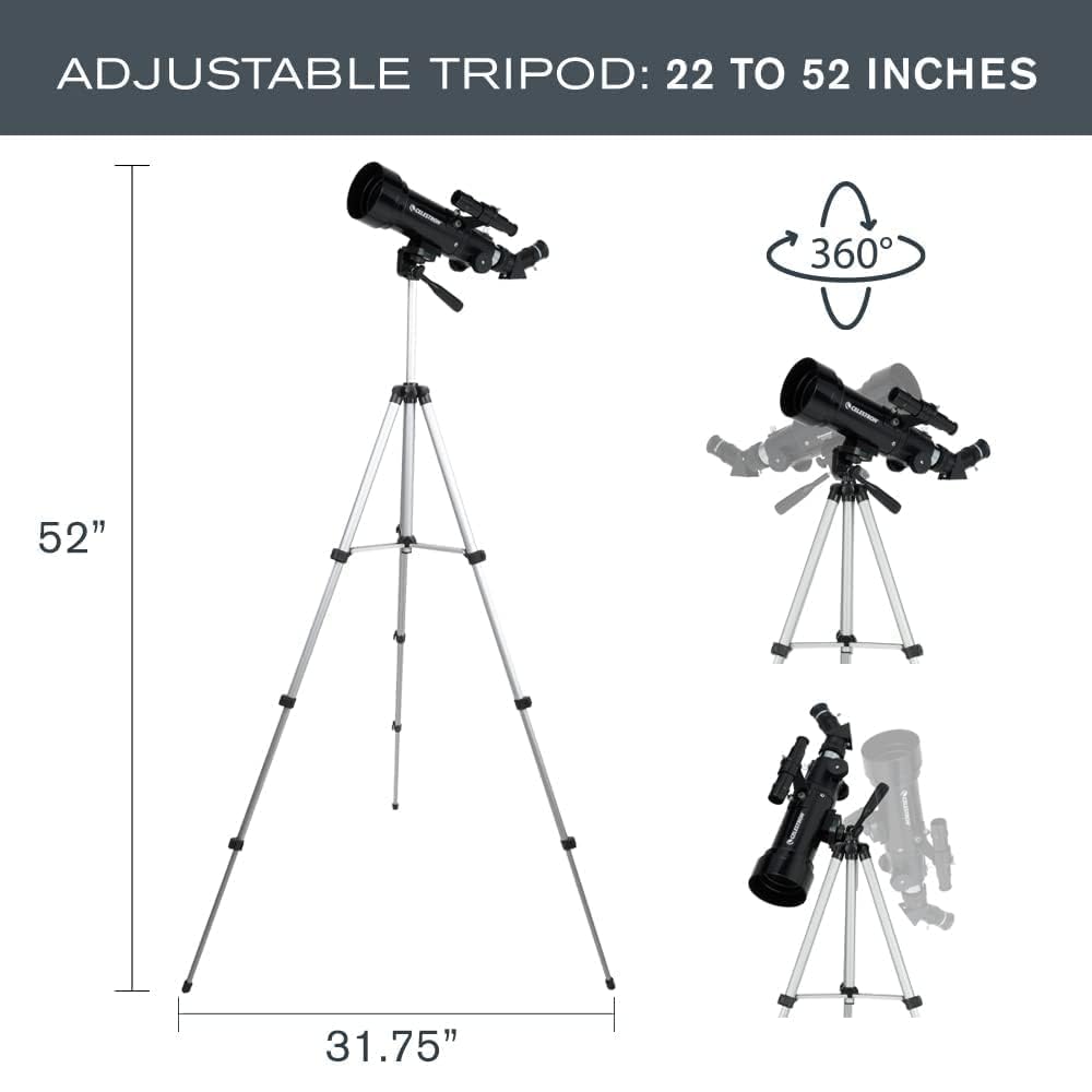 Celestron - 70mm Travel Scope - Portable Refractor Telescope - Fully-Coated Glass Optics - Ideal Telescope for Beginners - BONUS Astronomy Software Package