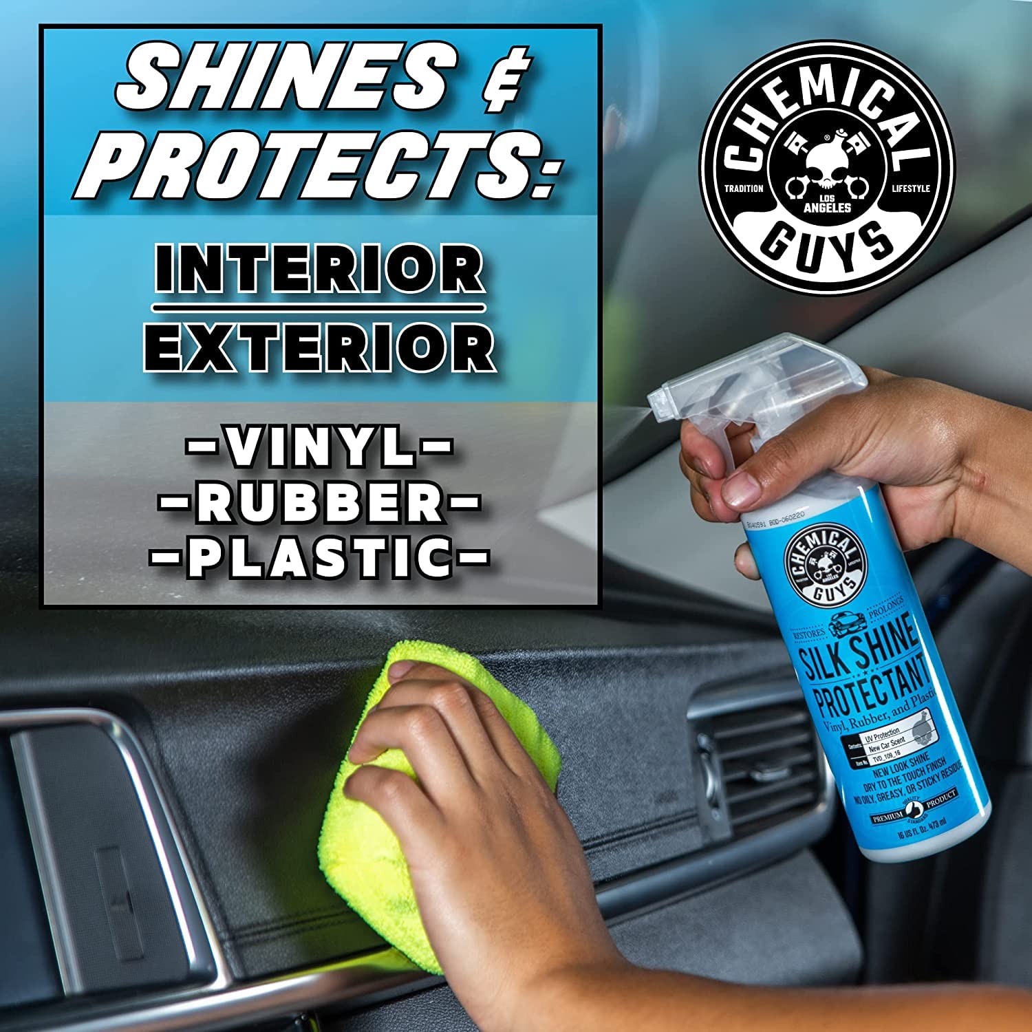 Chemical Guys TVD_109_16 Silk Shine Spray-able Dry-To-The-Touch Dressing and Protectant for Tires, Trim, Vinyl, Plastic and More, Safe for Cars, Trucks, Motorcycles, RVs & More, 16 fl oz