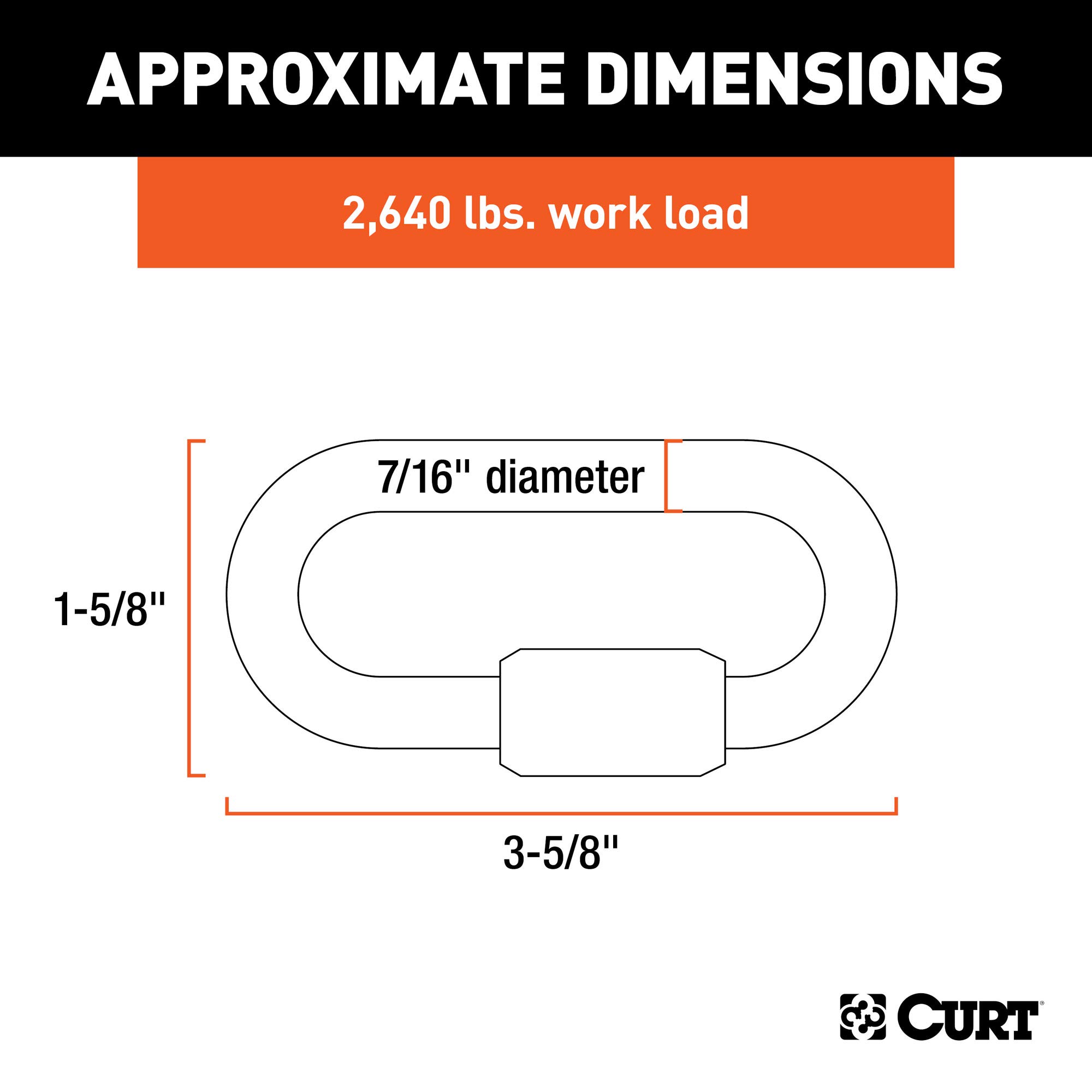 CURT 82931 Threaded Quick Link Trailer Safety Chain Hook Carabiner Clip, 7/16-Inch Diameter, 13,200 lbs Break Strength