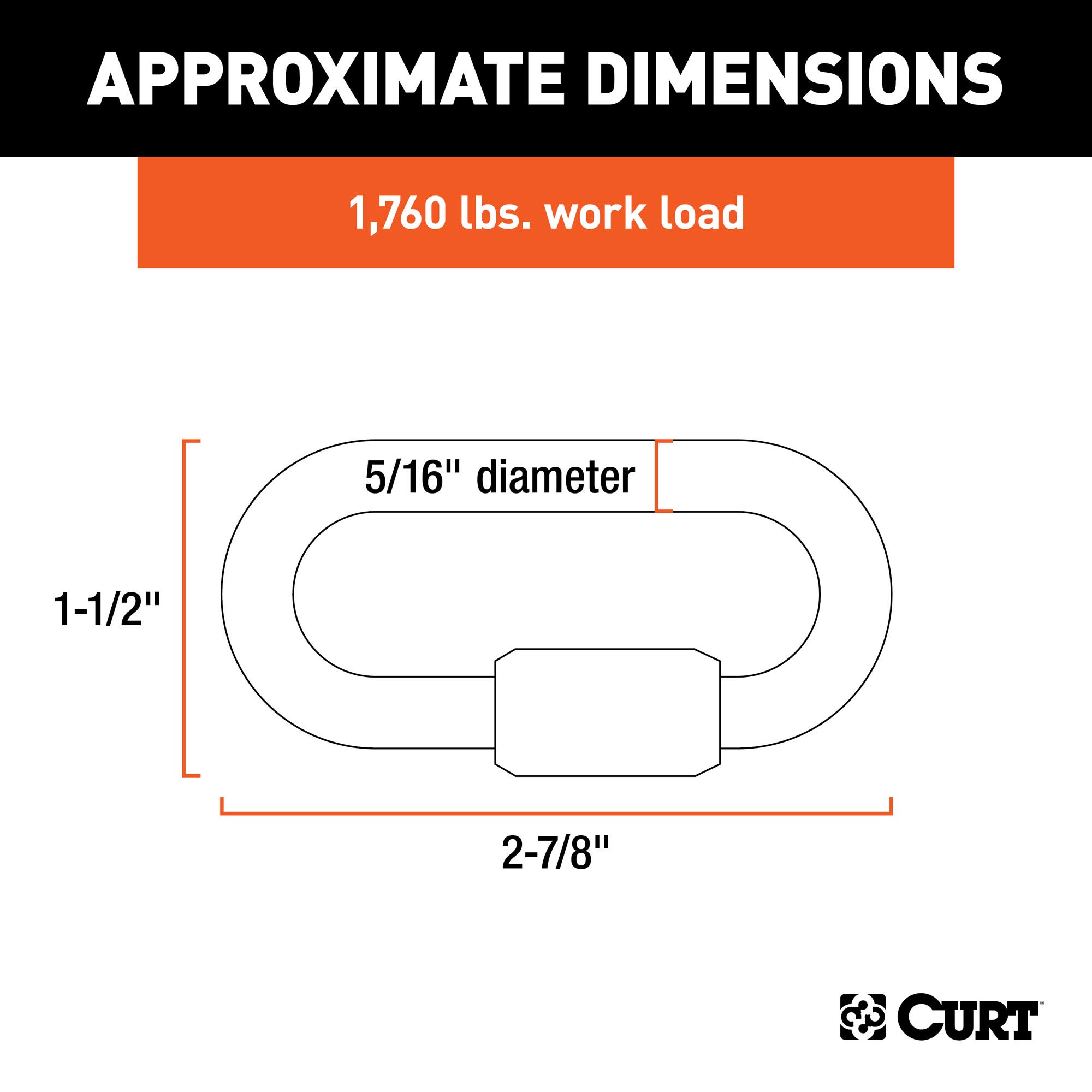 CURT 82900 Threaded Quick Link Trailer Safety Chain Hook Carabiner Clip, 5/16-Inch Diameter, 8,800 lbs Break Strength