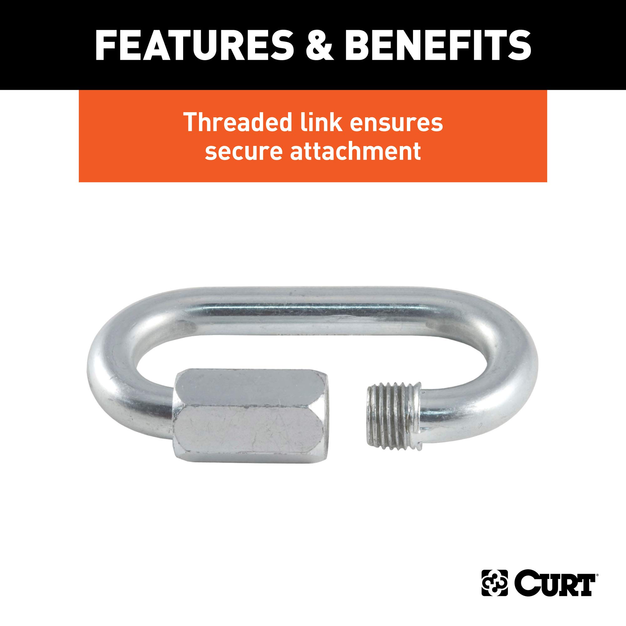 CURT 82900 Threaded Quick Link Trailer Safety Chain Hook Carabiner Clip, 5/16-Inch Diameter, 8,800 lbs Break Strength