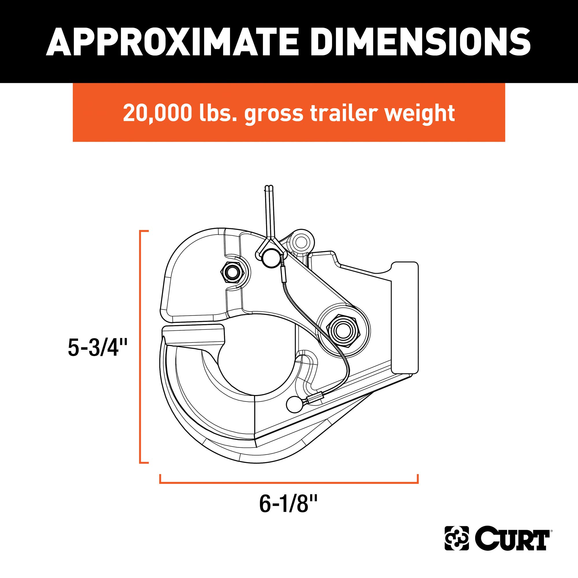 CURT 48210 Pintle Hook Hitch 20,000 lbs, Fits 2-1/2 to 3-Inch Lunette Ring, Mount Required, Carbide Black Powder Coat
