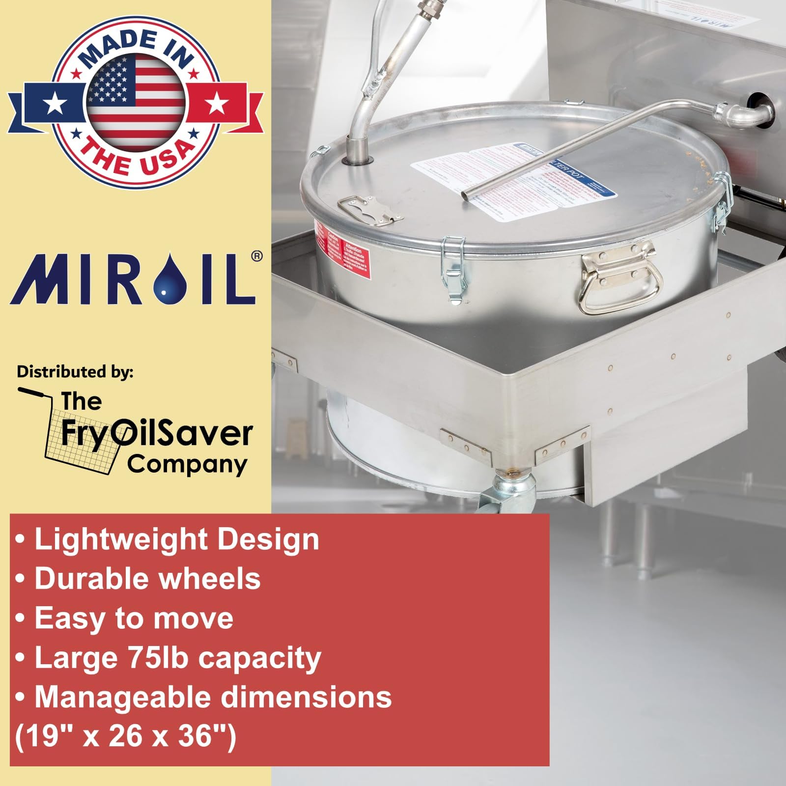 MirOil BD707 Fryer Filter Machine - Discard Trolley, Electric 75 pound Oil Capacity