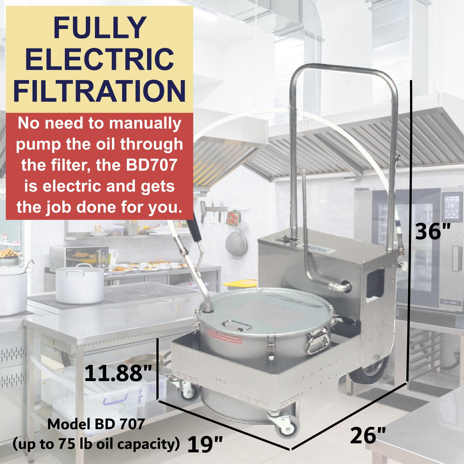 MirOil BD707 Fryer Filter Machine - Discard Trolley, Electric 75 pound Oil Capacity