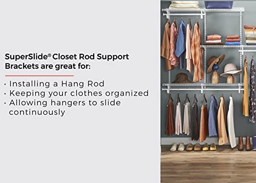 ClosetMaid Support Bracket for SuperSlide Hanging Bar Closet Rod, for Wire Shelving, White, 3.9 x 0.9 x 5.8 inches
