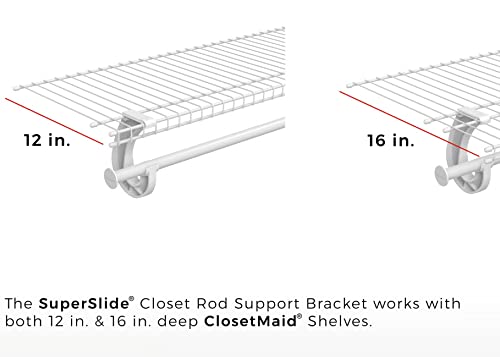 ClosetMaid Support Bracket for SuperSlide Hanging Bar Closet Rod, for Wire Shelving, White, 3.9 x 0.9 x 5.8 inches