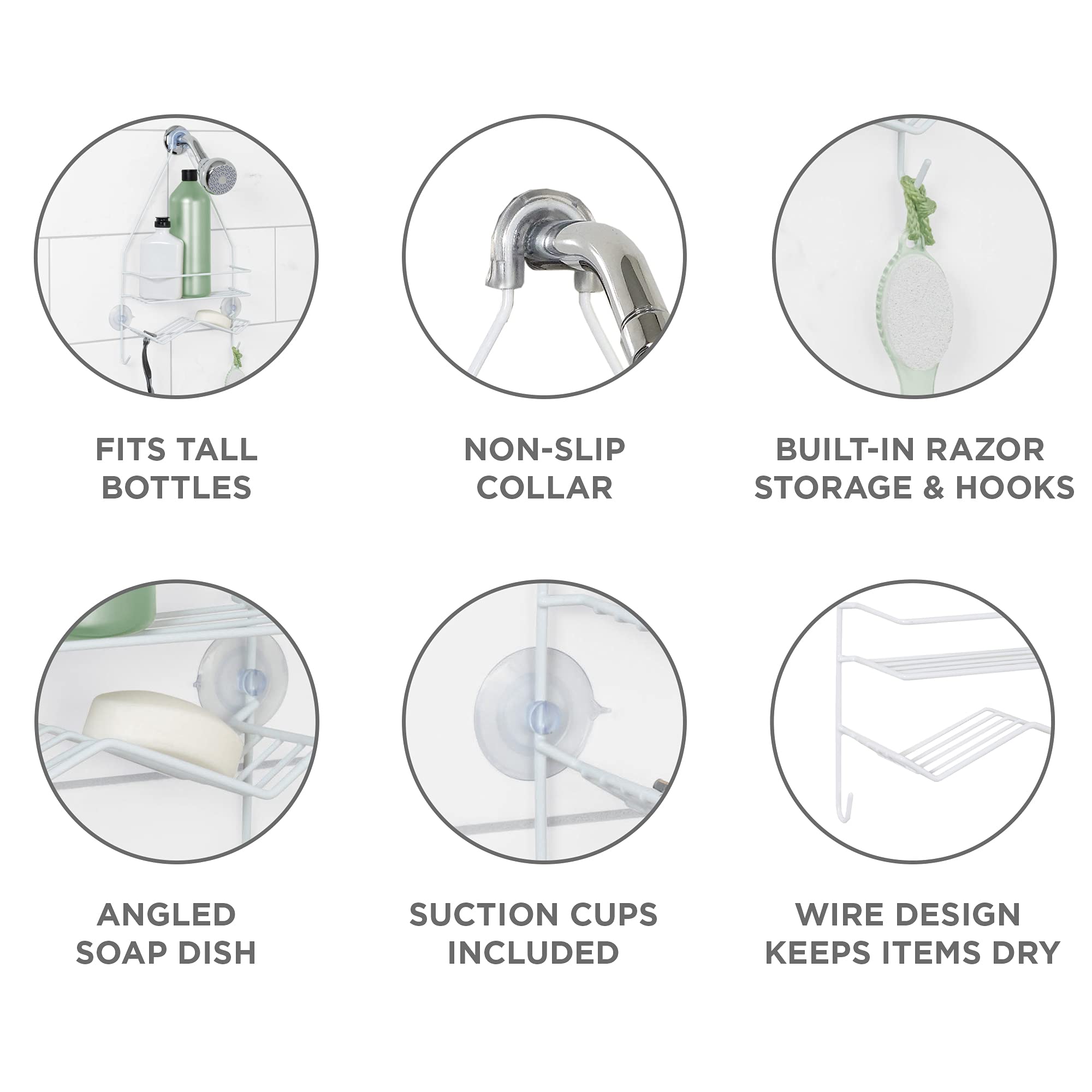 Zenna Home Zenna HomeOver The Shower 2 ShelvesWhite Over-The-Showerhead Caddy, 2 Shelves, White
