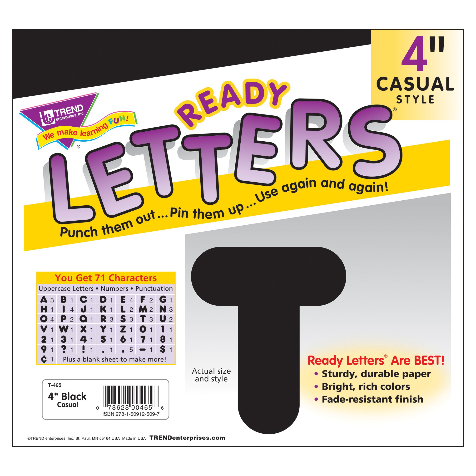 TREND enterprises, Inc. Black 4" Casual Uppercase Ready Letters