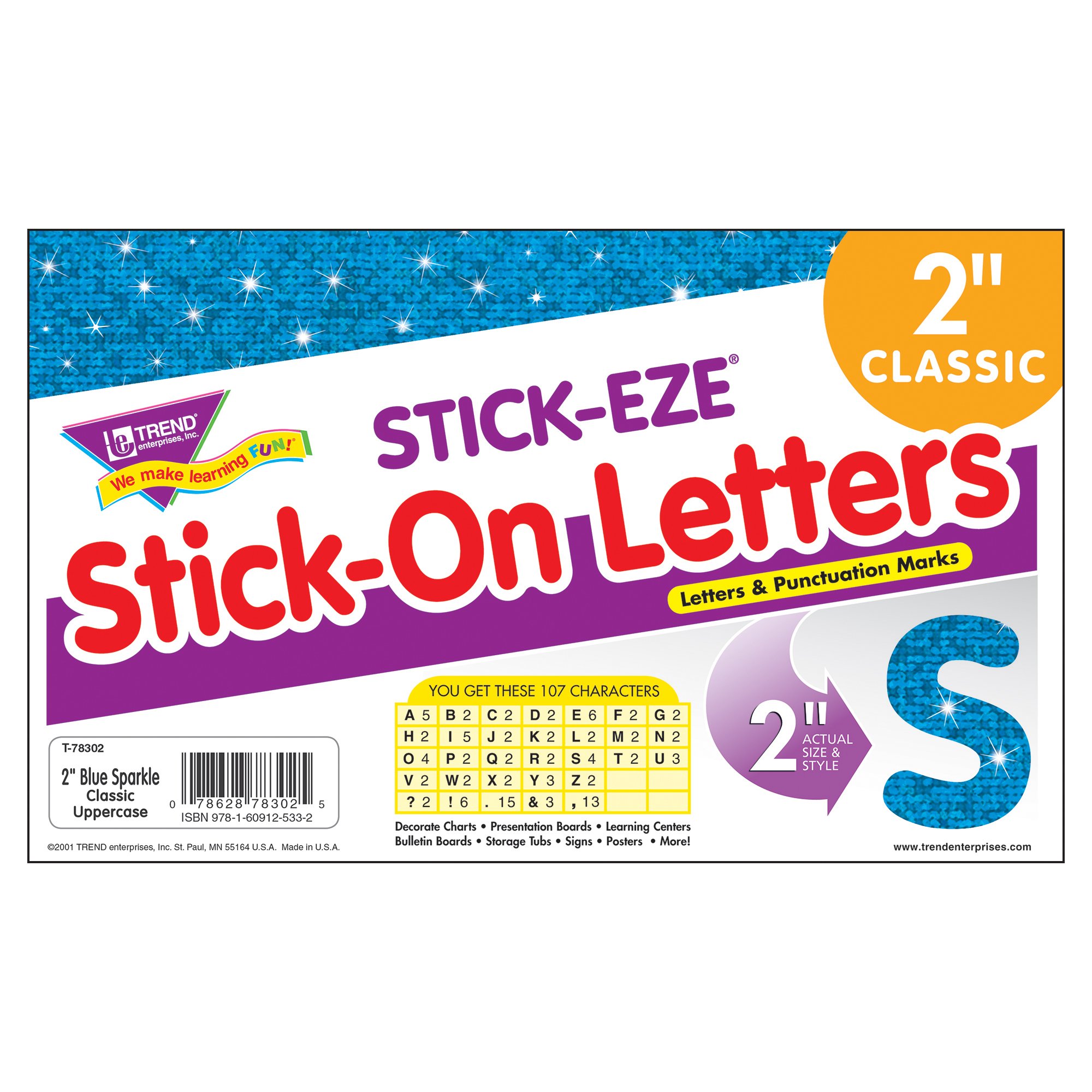 TREND enterprises, Inc. Blue Sparkle 2" Stick-EZE Sparkle Letters
