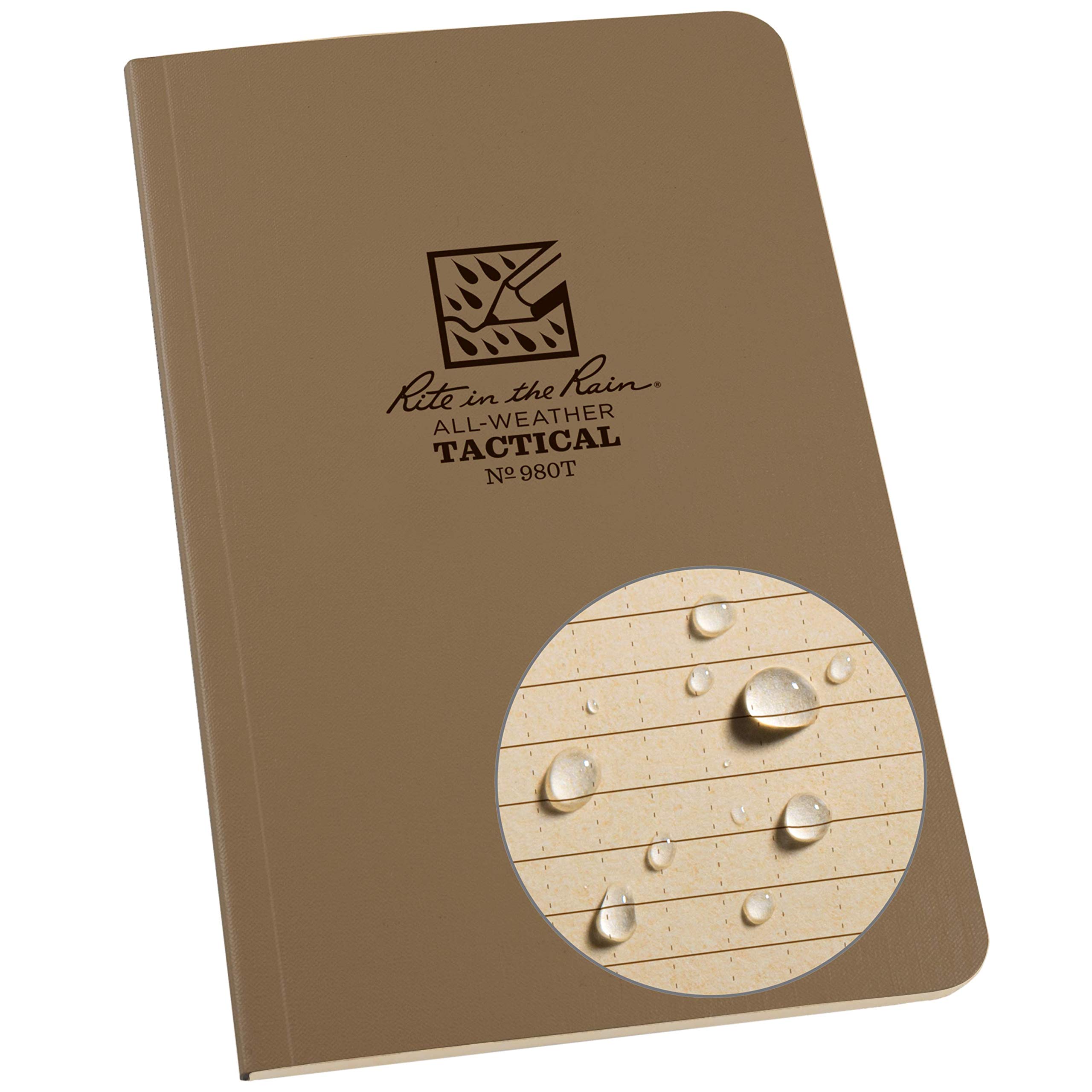 Rite in the Rain All Weather Tan Tactical Field Notebook, 4 5/8" x 7" Soft Cover Weatherproof Notepad, Universal Page Pattern, Reference Pages (No. 980T)