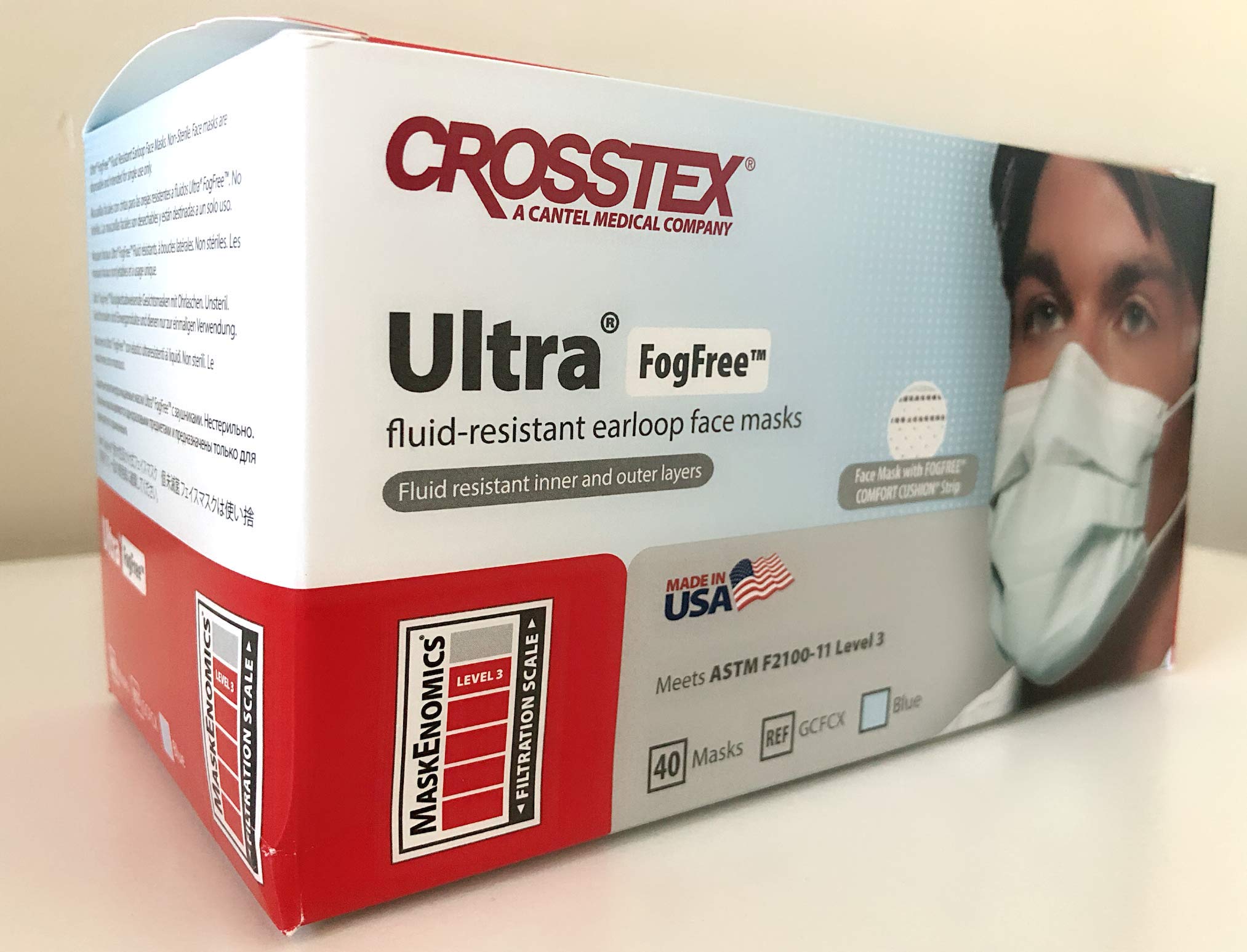 Crosstex Ultra No Fog Earloop Facemasks 40/Box