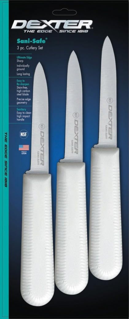 Dexter-Russell 3 pack of 3¼Paring Knives, S104-3PCP, SANI-SAFE Series, Silver, White